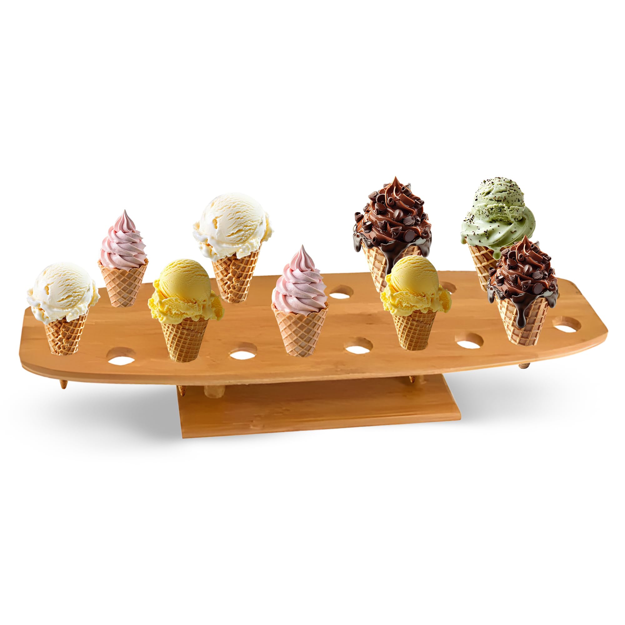 Canape King Ice Cream Cone Holder | Natural Wooden 20 Hole Oval Food ...