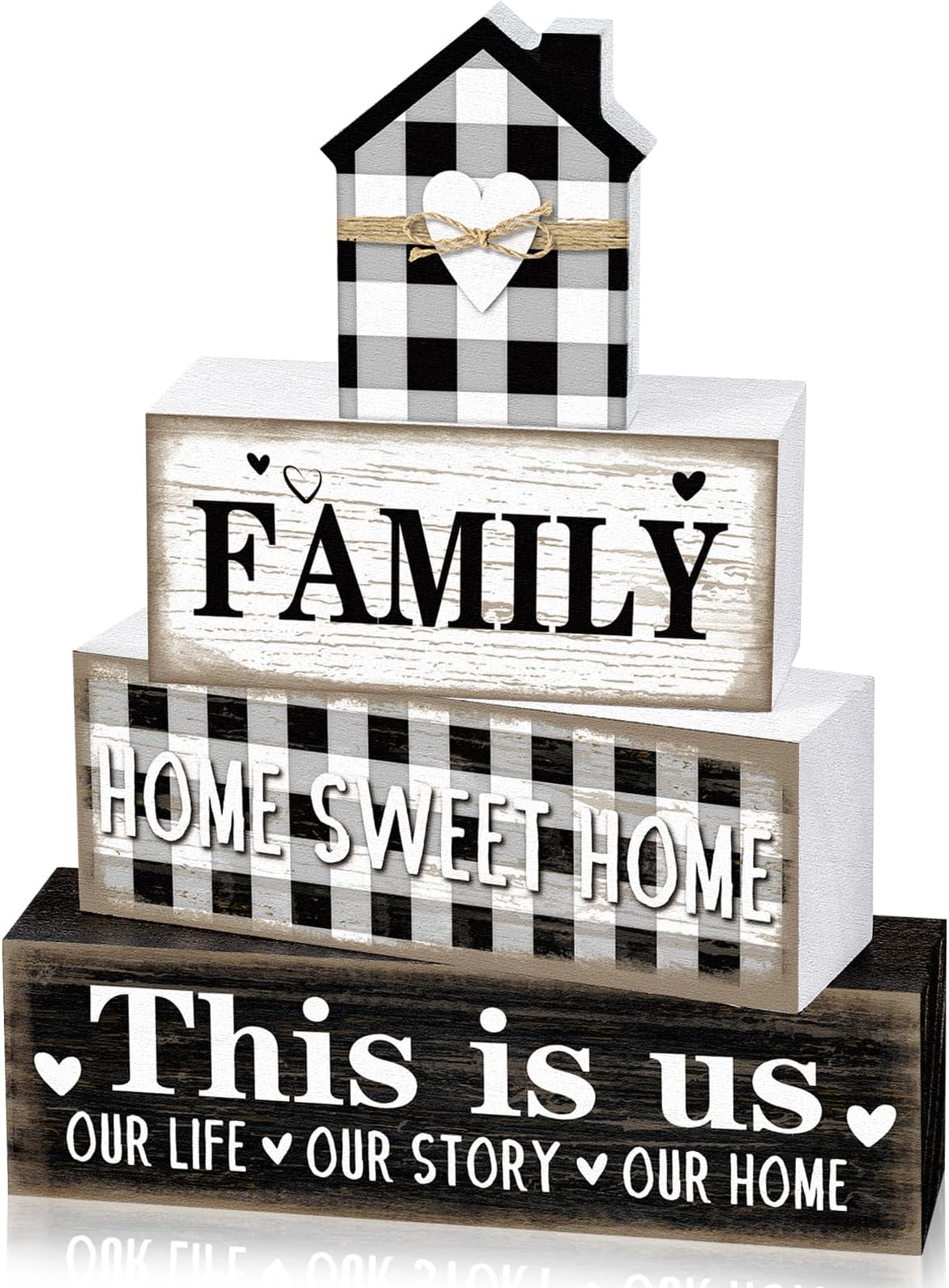 Amazon.com: Jetec 2 Pieces Buffalo Plaid Decor Wooden House Shaped ...