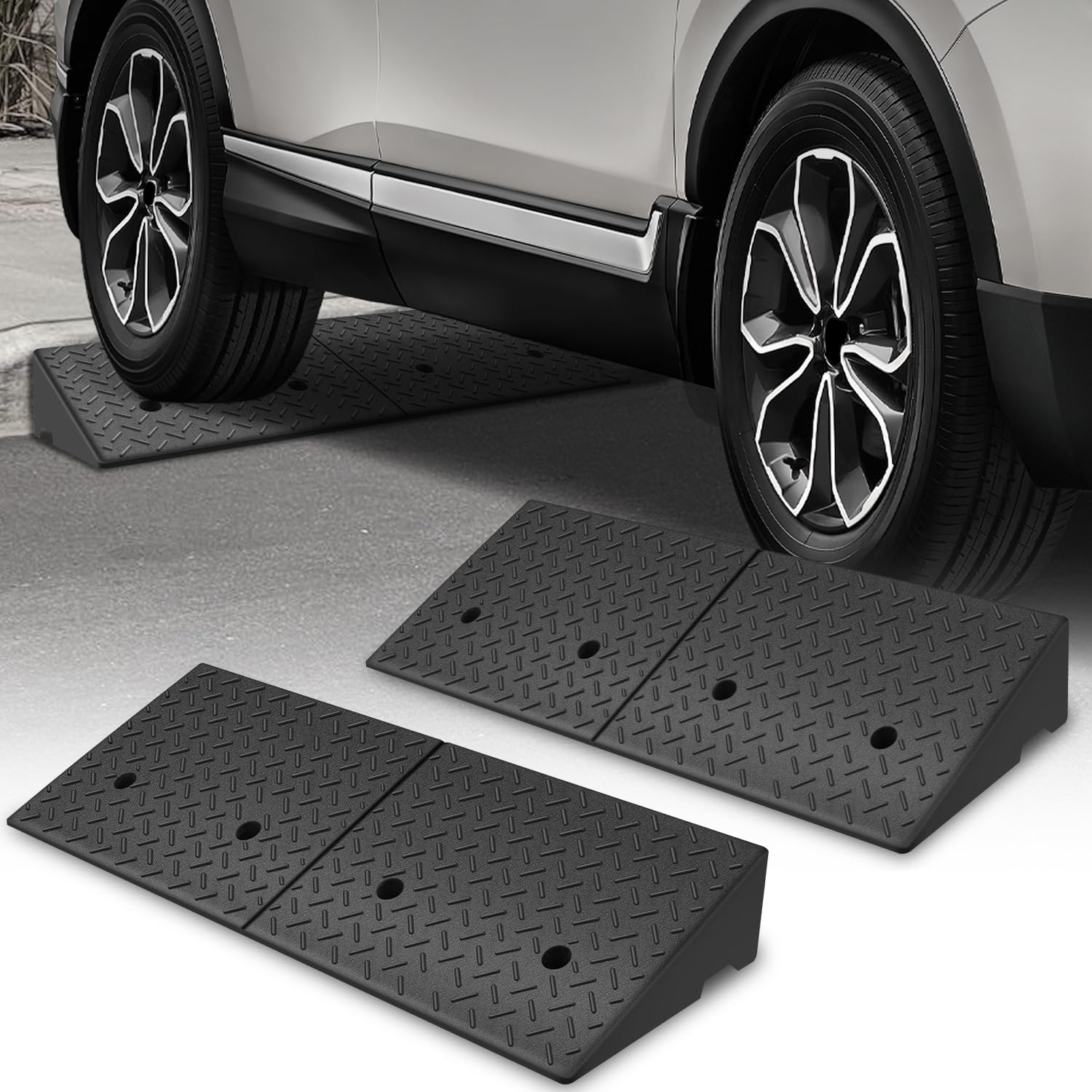 Amazon.com: Auto Dynasty Rubber Curb Ramps, 5.9" Lift Height Curbside ...