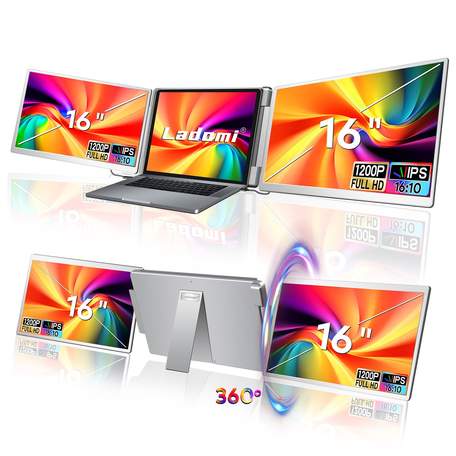 Amazon.com: Laptop Screen Extender, 16" FHD 1200P IPS Triple Portable ...