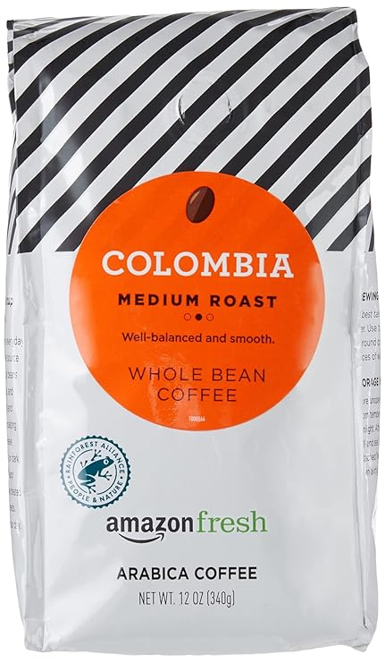 Amazon.com: Amazon Fresh Colombia Whole Bean Coffee, Medium Roast, 12 Ounce