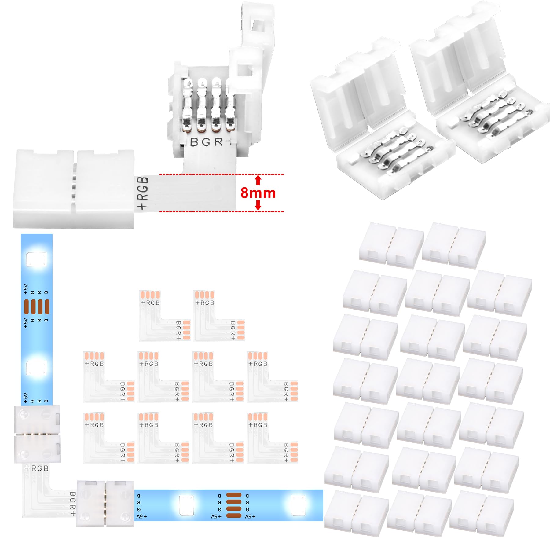 Ledagic L Shape LED Strip Connectors 10-Pack with 20Pcs Clips, Unwired ...