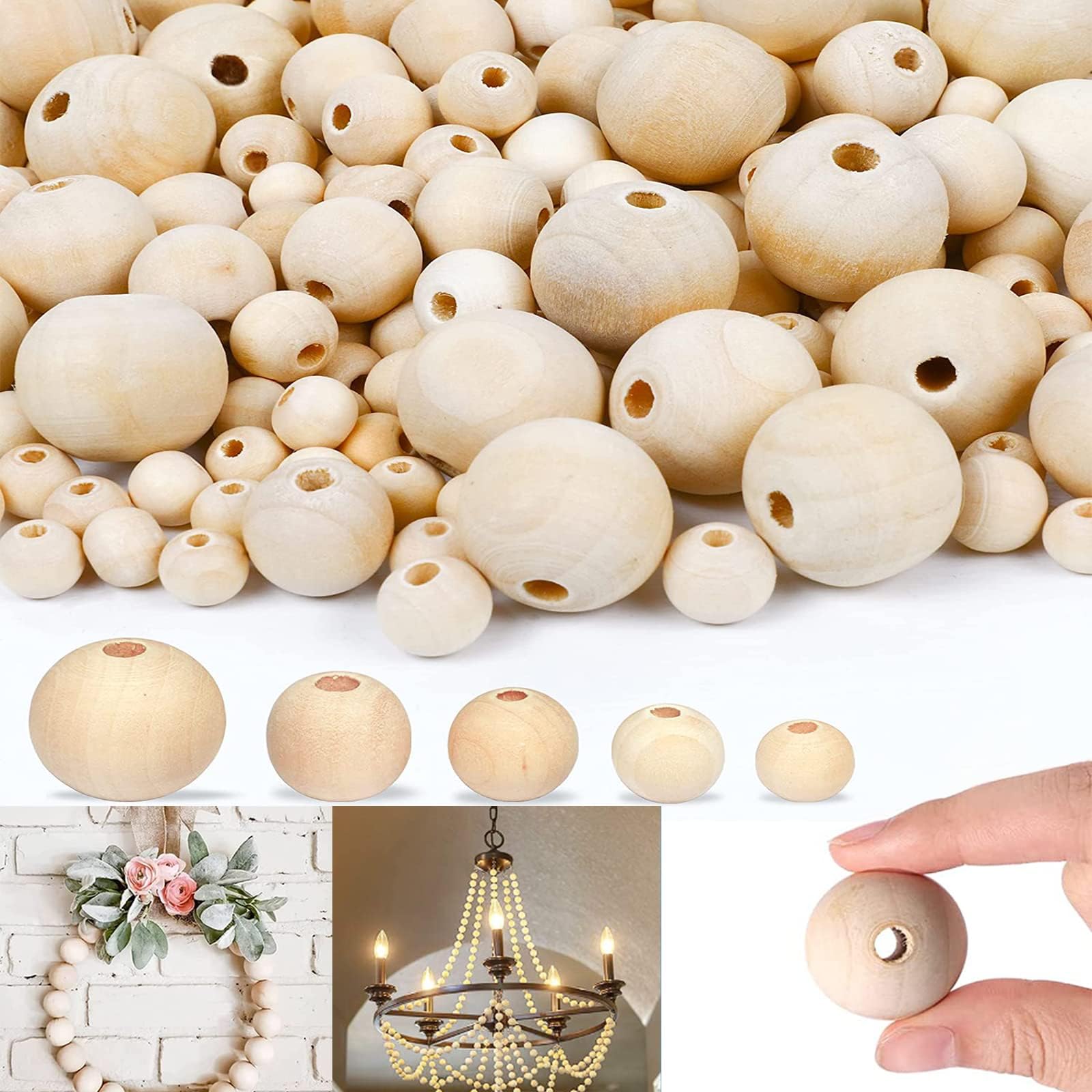 Wooden Beads for Crafting, Large Hole Natural Wood Beads for DIY Craft ...