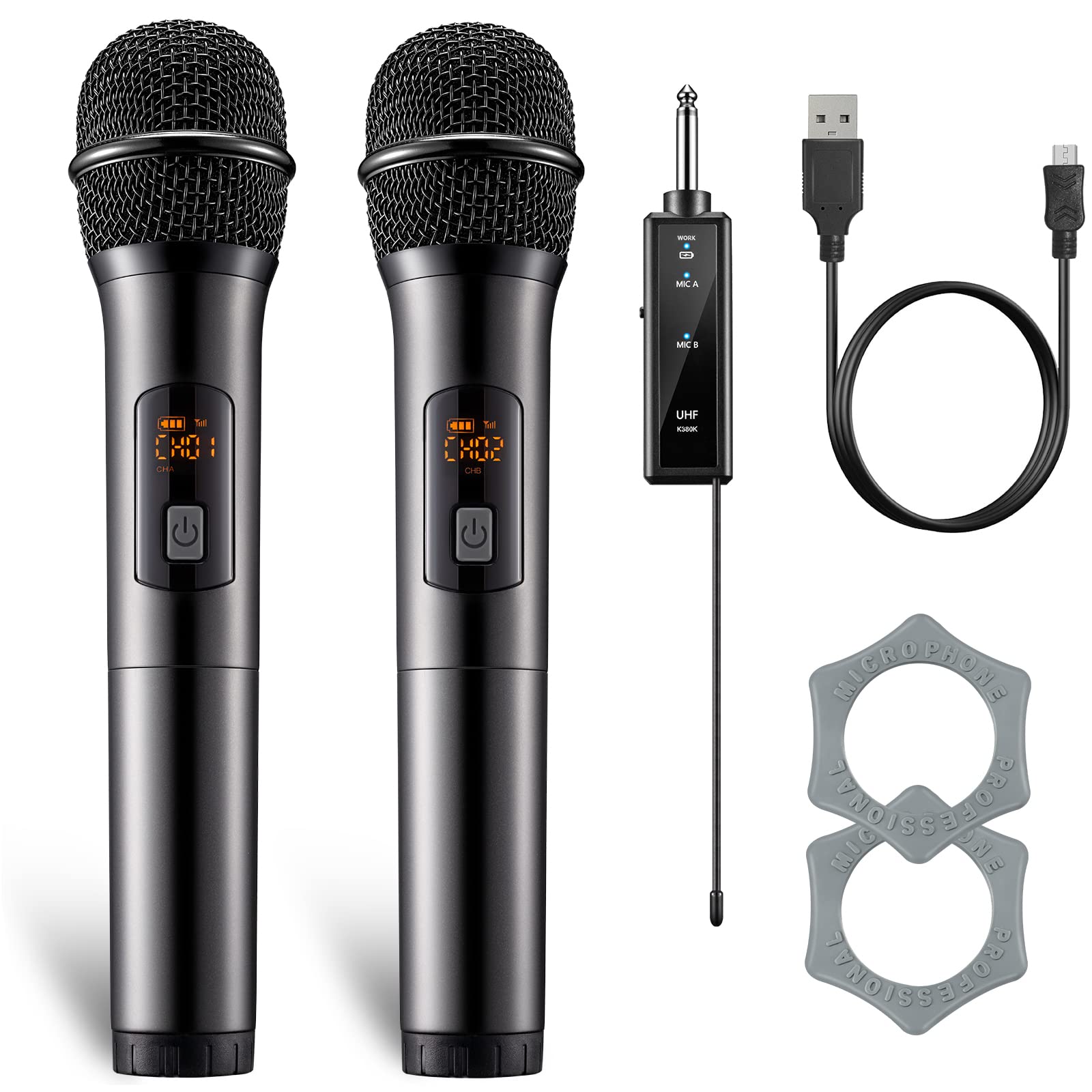Buy LEKATO Wireless Microphone, UHF Dual Dynamic Cordless Microphone ...