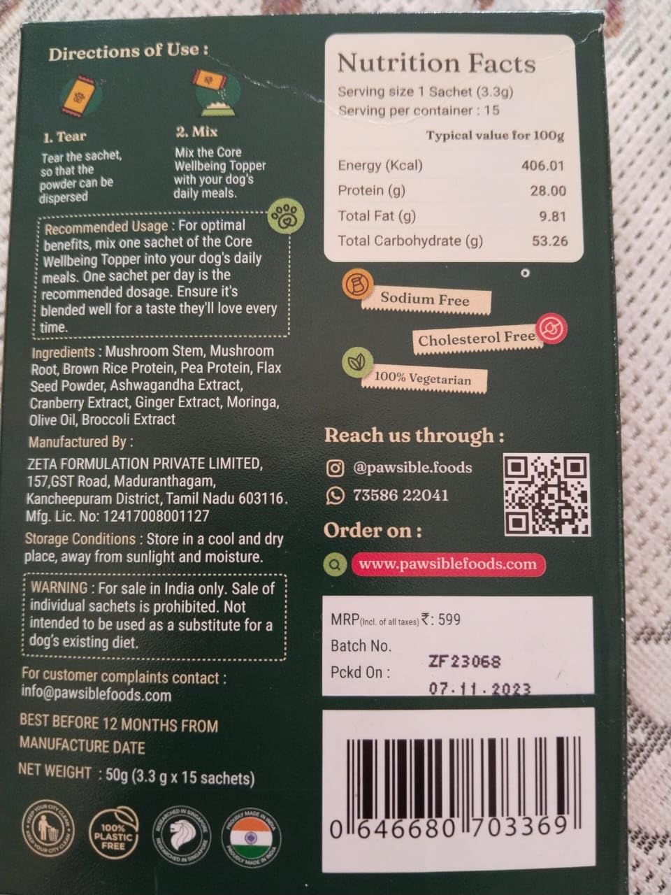 Pawsible Foods Core Wellbeing Nutrition Topper for Dogs -30 Sachets ...