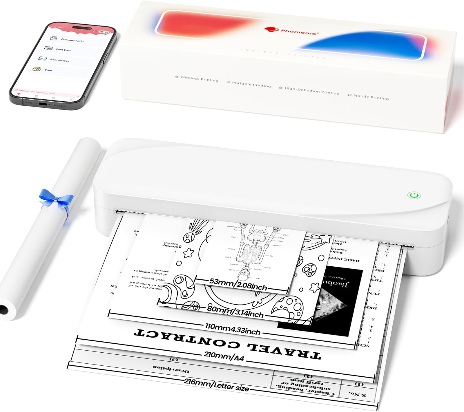 Phomemo Q302 Imprimante Thermique A4, Imprimante Portable sans Encre ...