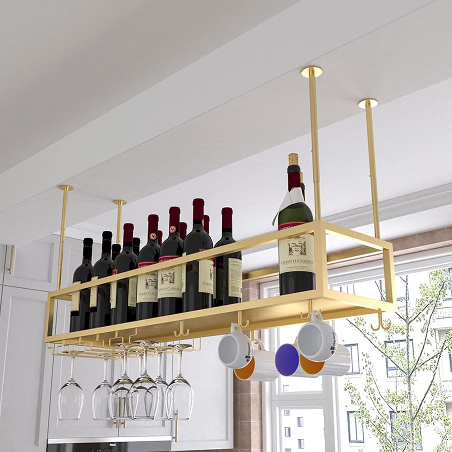 Amazon.com: Ceiling Hanging Wine Rack, Gold Wine Holder Metal Bottle ...