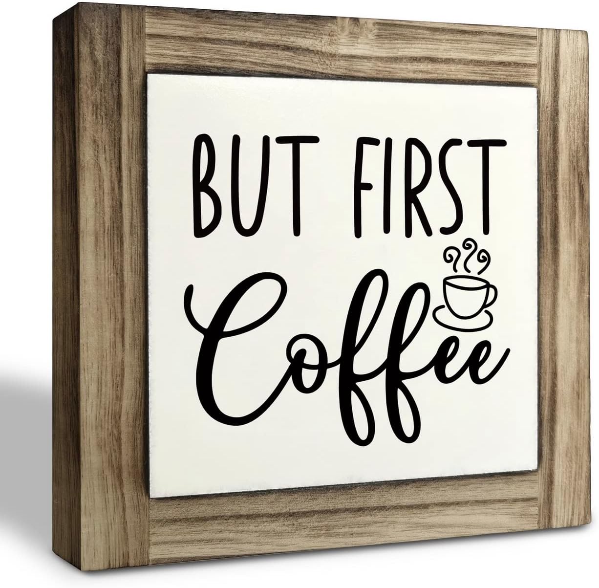 Amazon.com: Coffee Wood Plaque Sign, But First Coffee, Box Wood Plaques ...