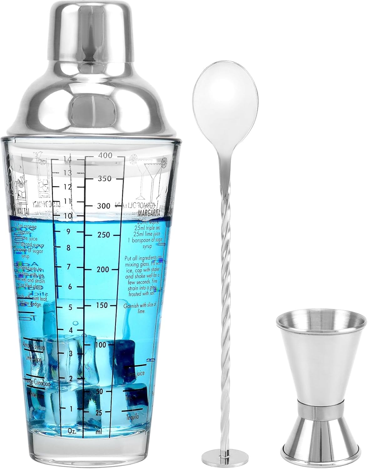 Amazon.com: QWORK 14oz Glass Cocktail Shaker, Stainless Steel Top ...