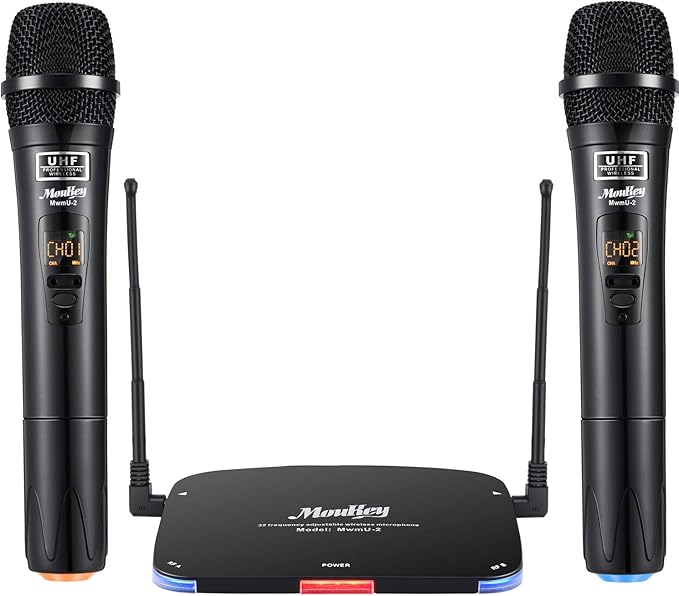 Amazon.com: Moukey Wireless Microphone, UHF Karaoke Microphone with 2 ...