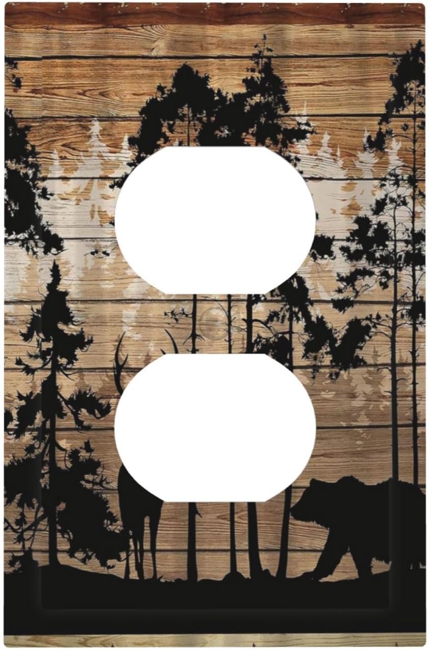 Silhouette of Pine Forest Hunting Elk Deer Bear Electrical Duplex ...