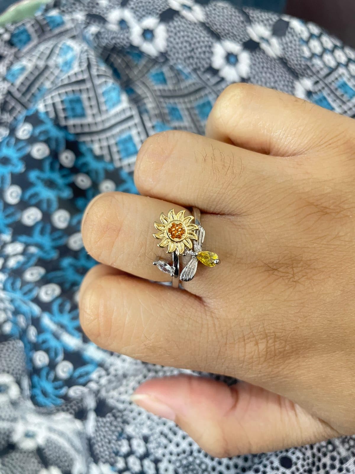 Buy Ishkaara Rotating Sunflower Ring | fidget sunflower ring | crystal ...