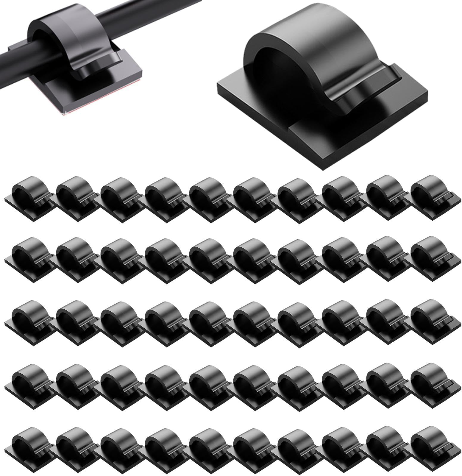 50Pcs Cable Clips Self Adhesive, Cable Tidy Wire Clips,Black Plastic ...
