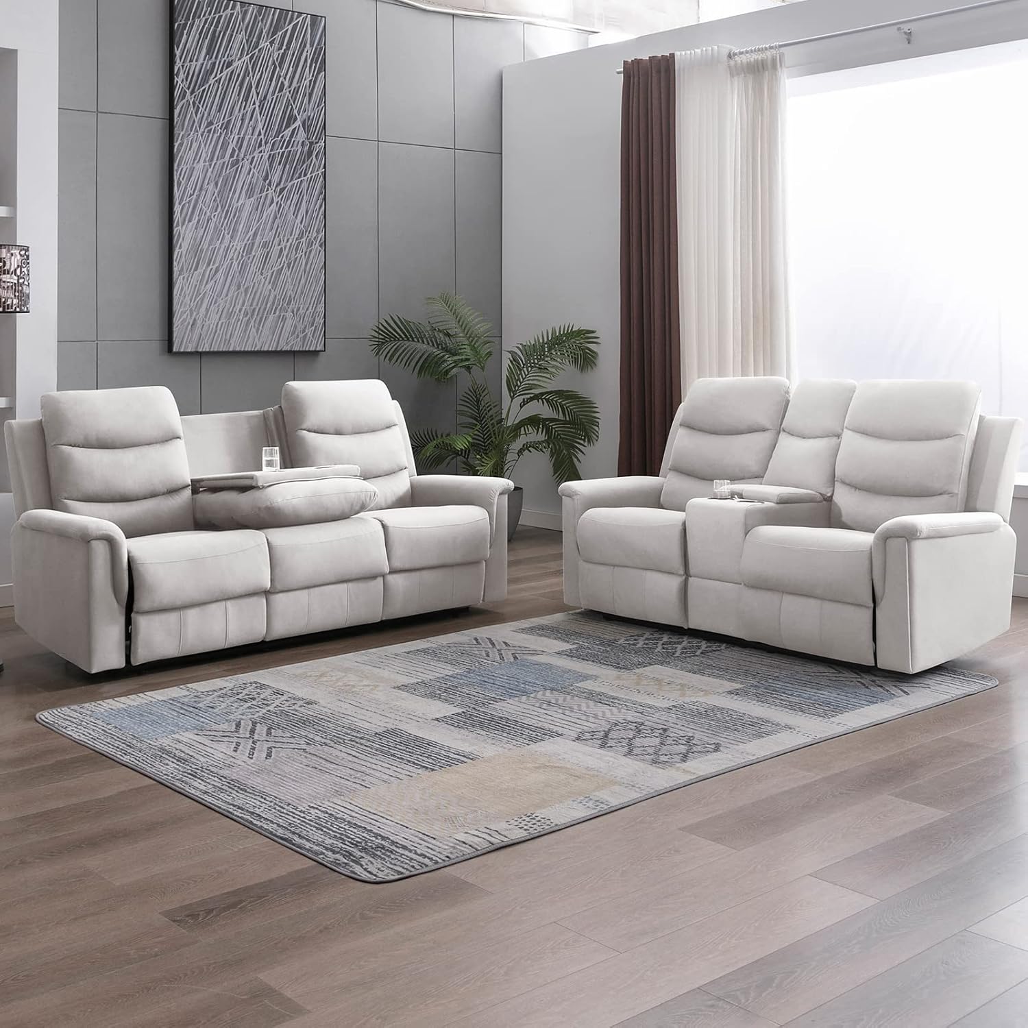 Amazon.com: Mixoy Reclining Sofa Set, Sofa Recliner with 2 Cup Holders ...