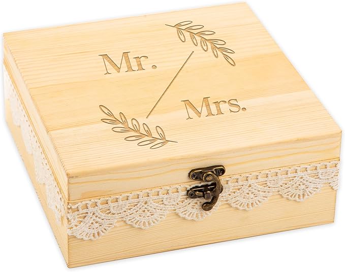 Amazon.com: Mostop Wedding Keepsake Box with Lid Wooden Storage Box ...
