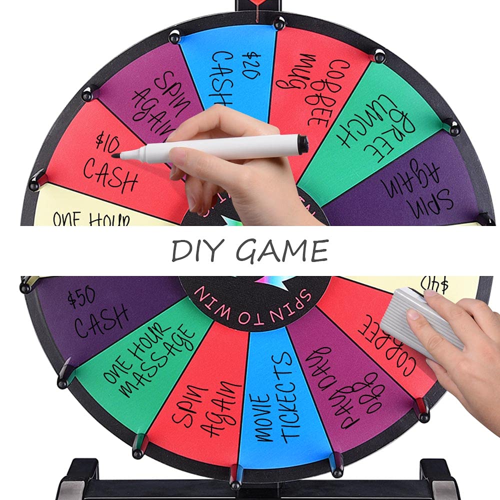 WinSpin 12" Editable Color Prize Wheel Dry Erase Fortune Spinning Game ...