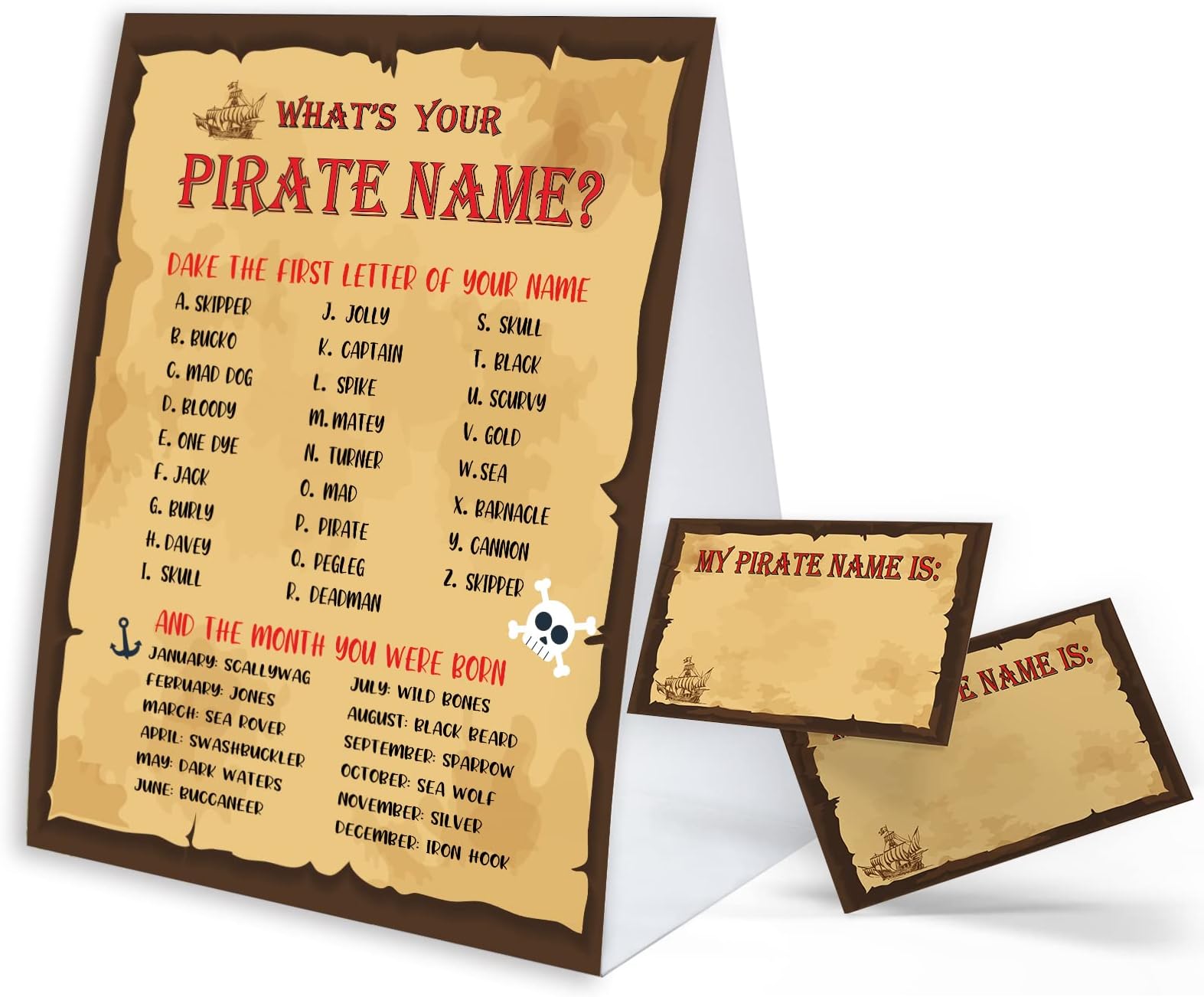 Amazon.com: What's Your Pirate Name Game Sign with Name Tag Stickers ...