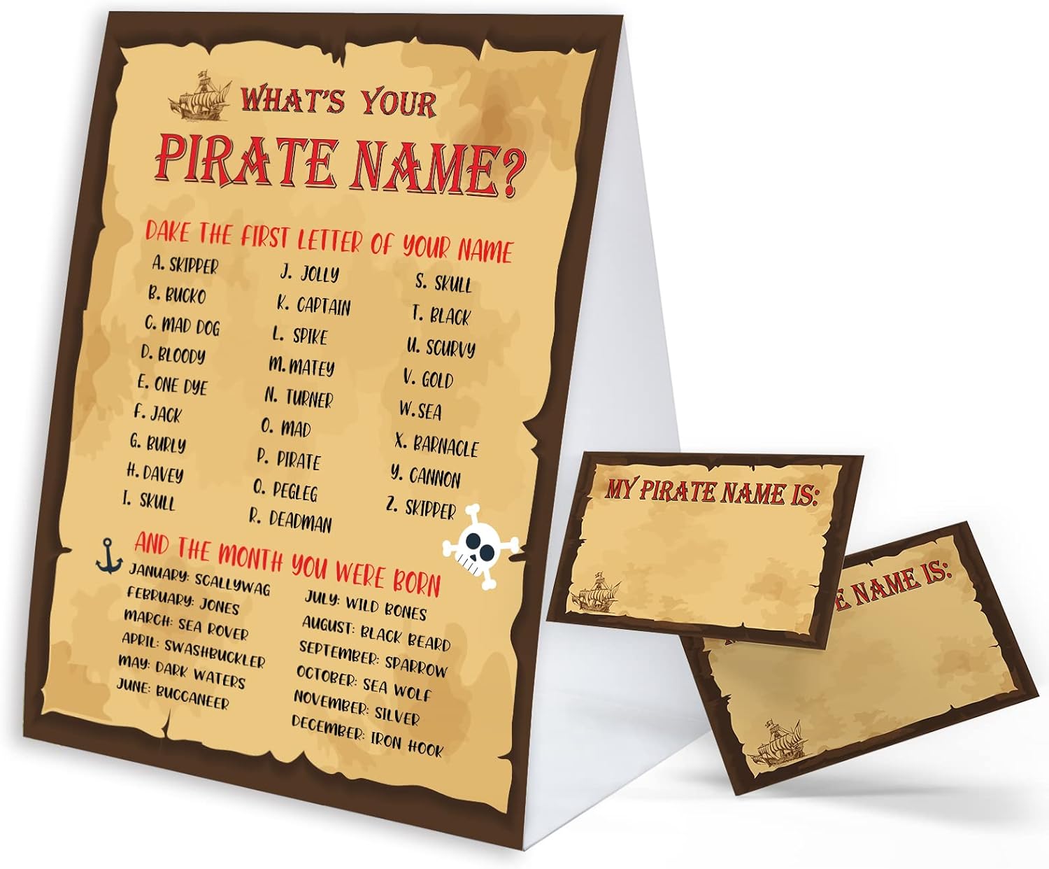 Amazon.com: What's Your Pirate Name Game Sign with Name Tag Stickers ...