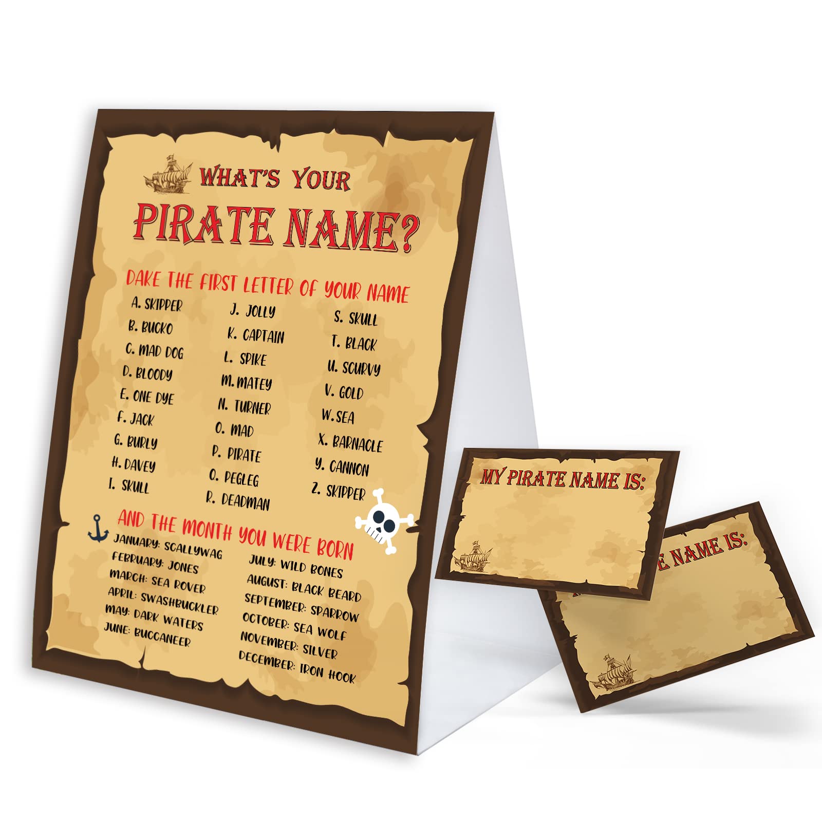 Amazon.com: What's Your Pirate Name Game Sign with Name Tag Stickers ...