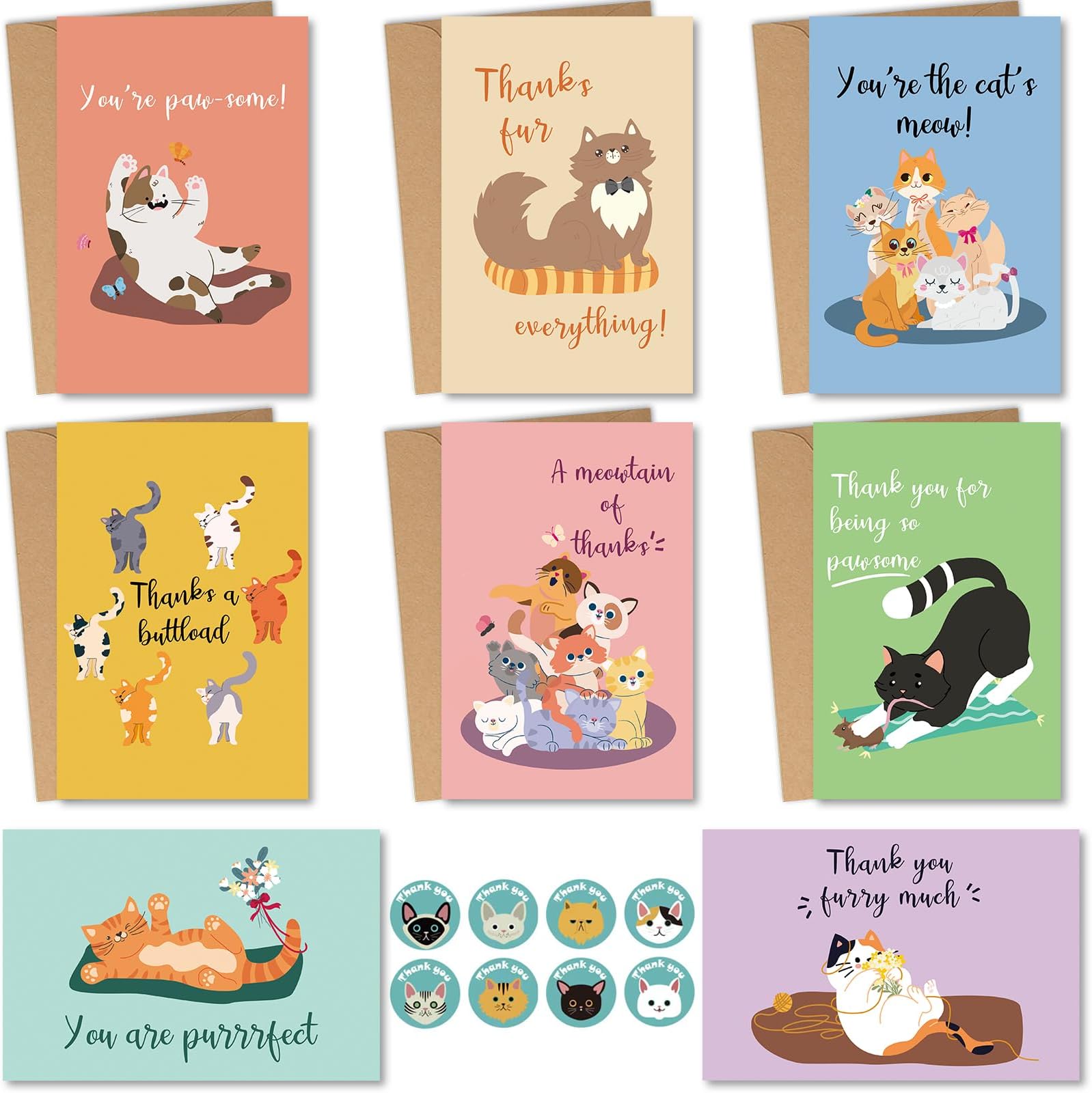 Amazon.com : 24 Funny Cats Thank You Cards With Envelopes & Stickers ...