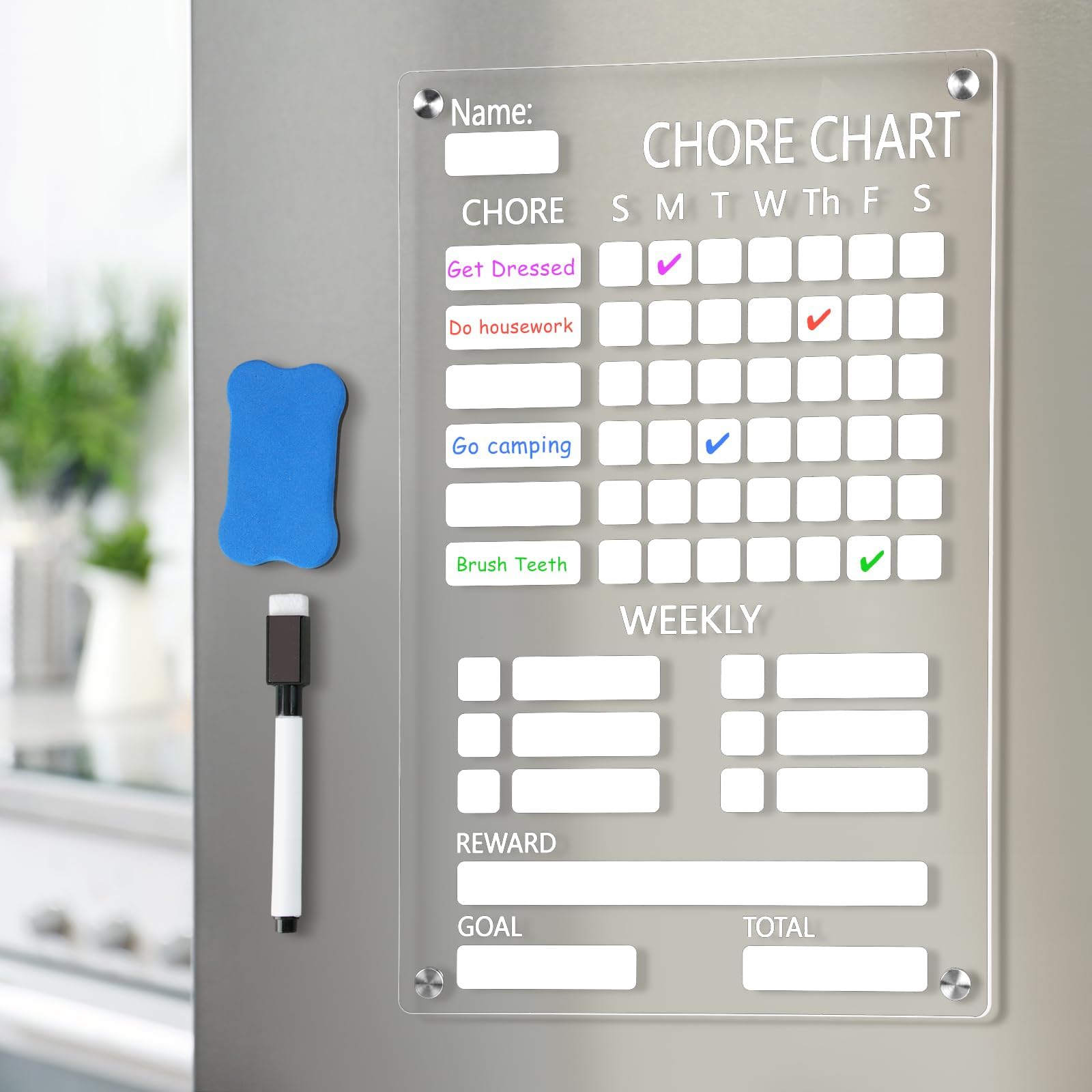 Amazon.com : Magnetic Acrylic Chore Chart for Fridge, includes 4 ...