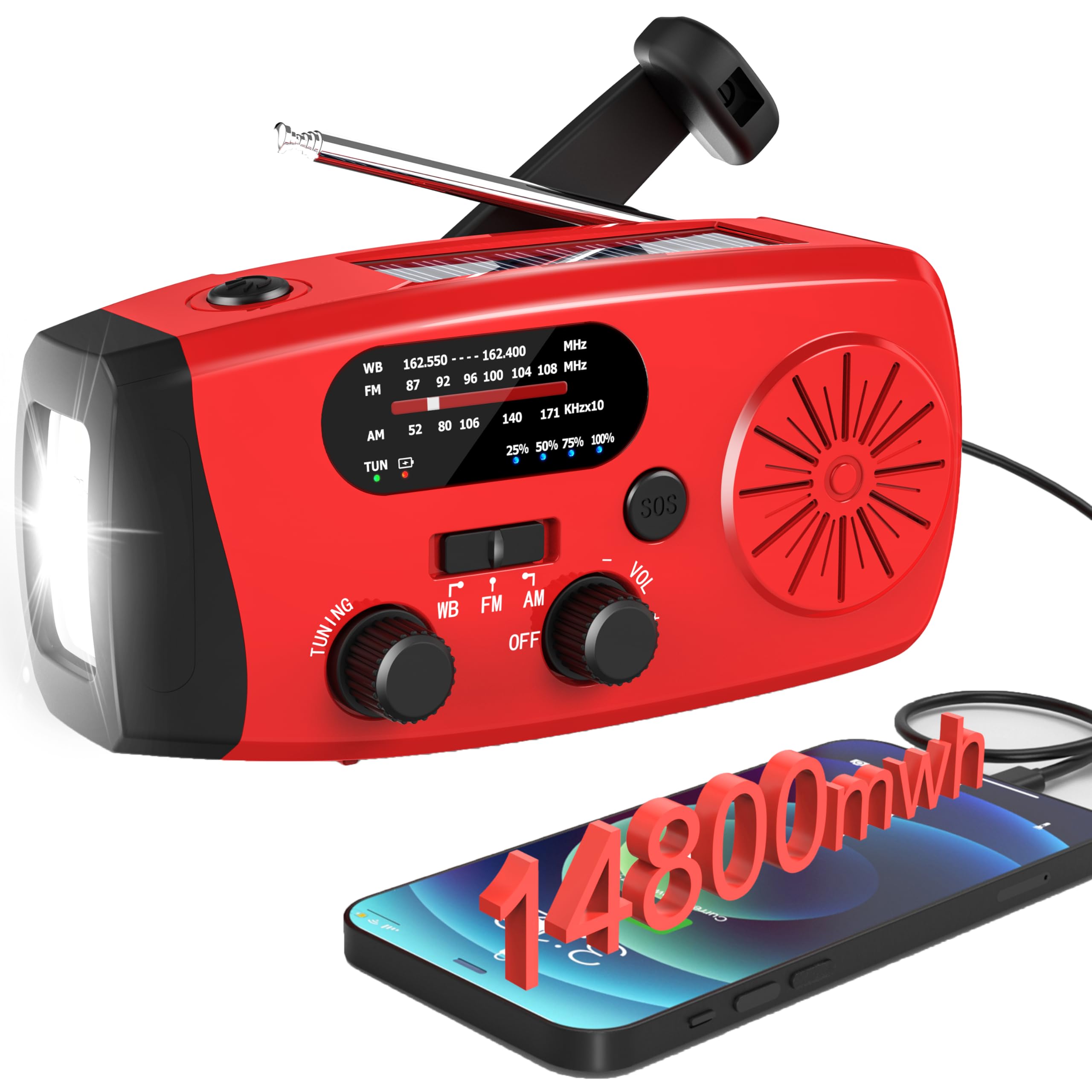 Amazon.com: Emergency Crank Radio - Emgykit 14800mWh AM/FM/NOAA Solar ...