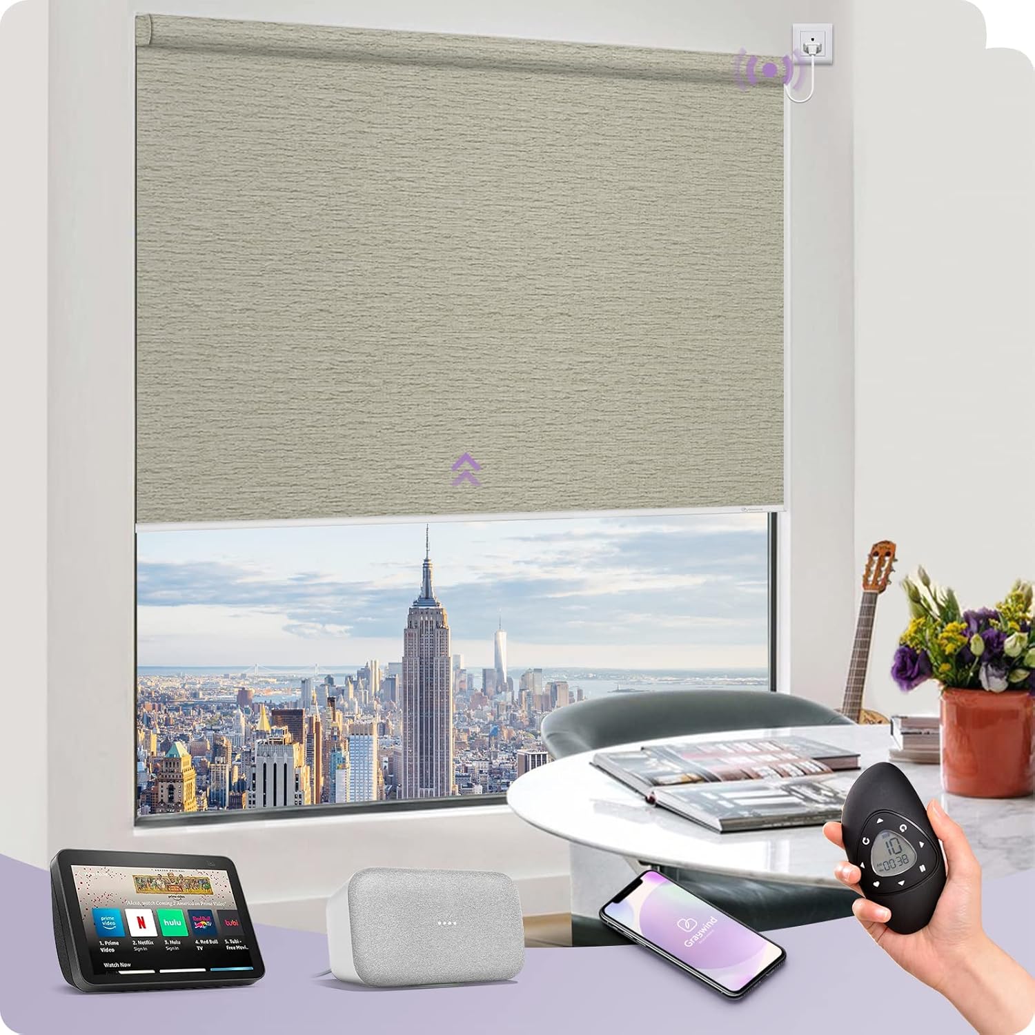 Amazon.com: Graywind Smart Blackout Roller Shades Compatible with Alexa Google WiFi Hardwired ...