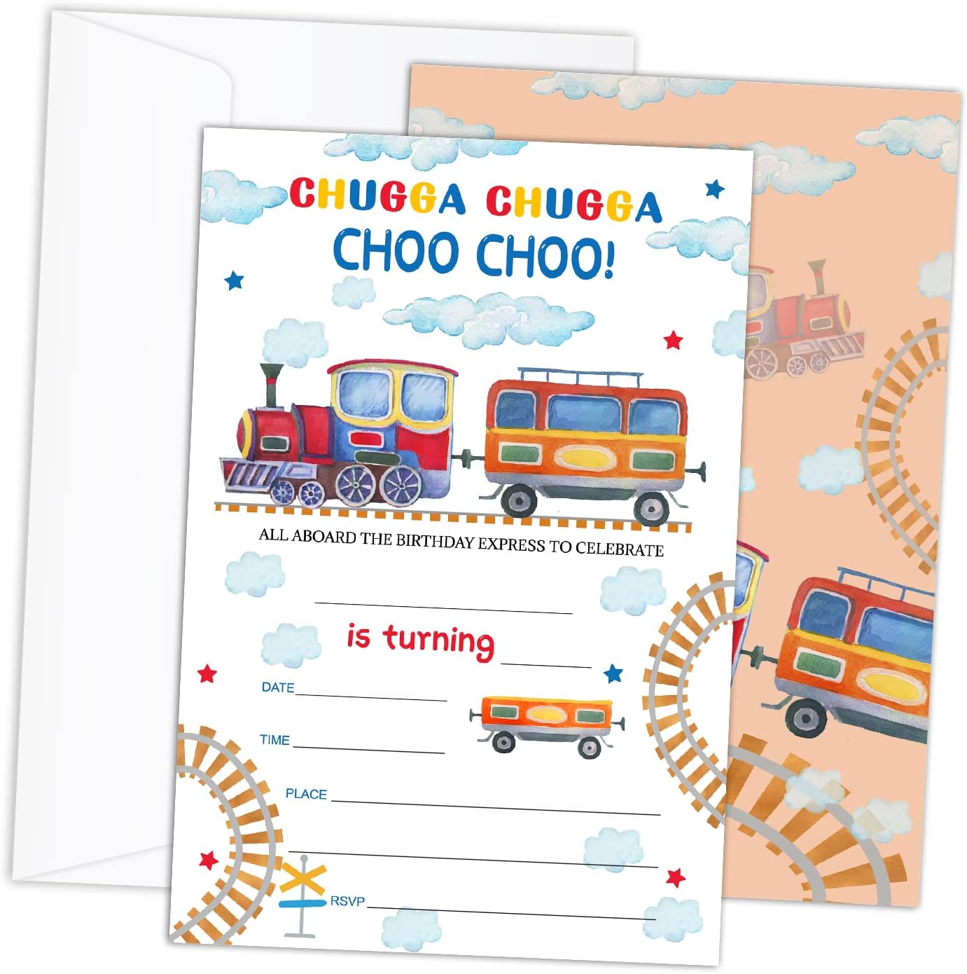 Amazon.com : ESAMP Train Birthday Party Invitations cards for Boys or ...