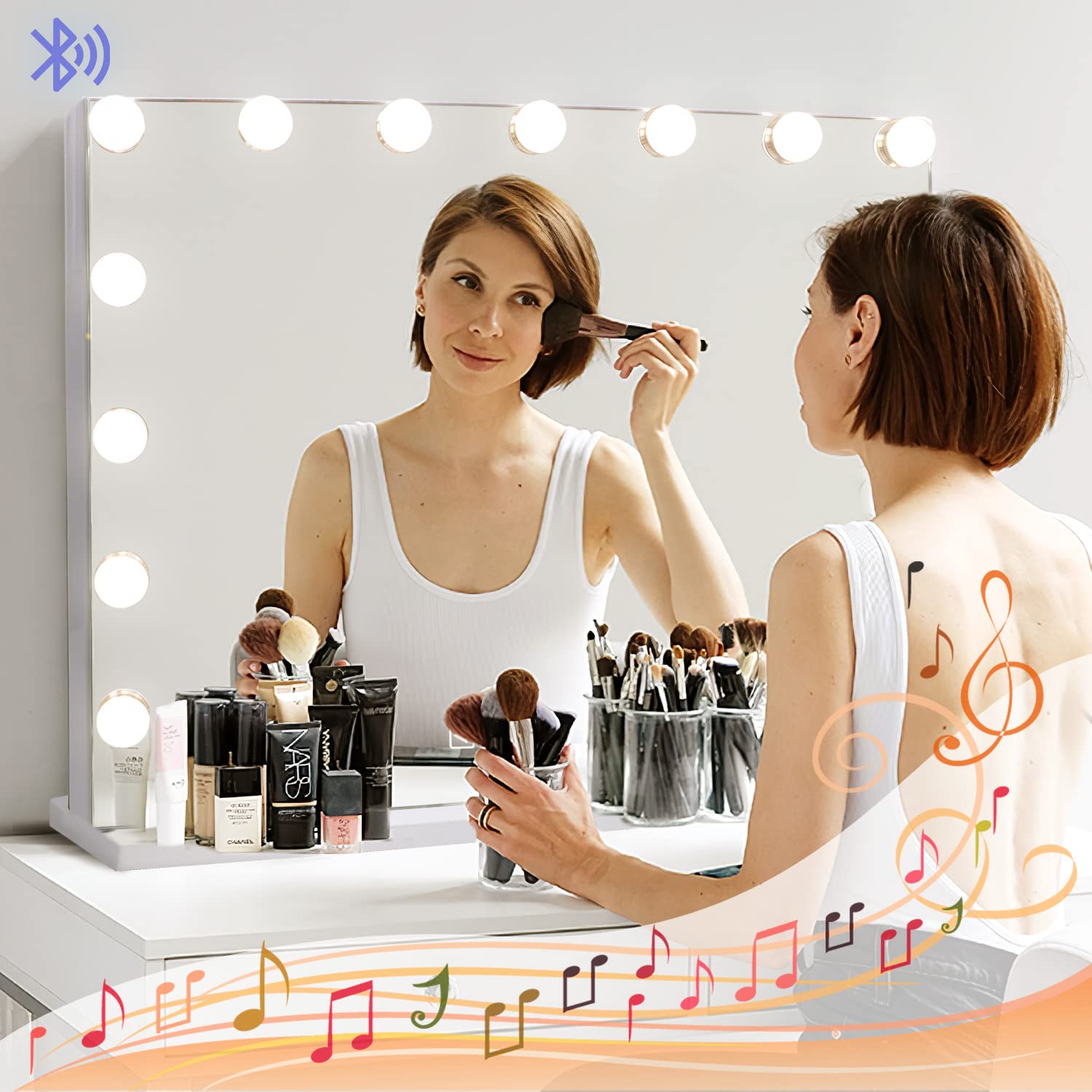 Leishe Vanity Mirror with Lights and Bluetooth Large Makeup Mirror with ...