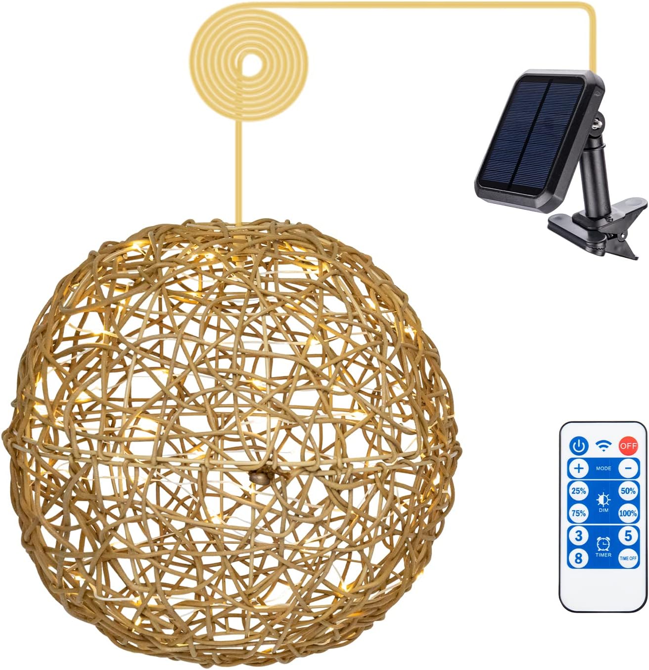 Solar Pendant Lights Farmhouse Chandelier - 16.5" Outdoor Rattan Solar ...