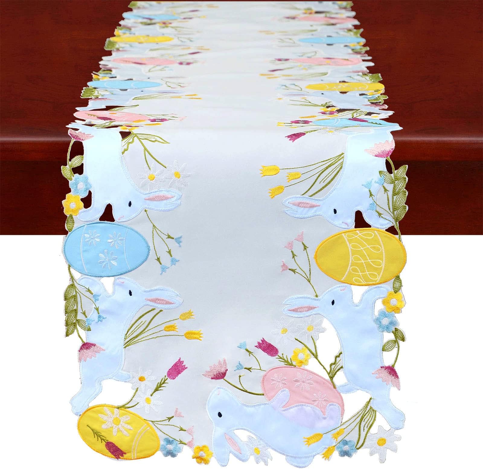 Amazon.com: Creative Linens Embroidered Easter Bunny Egg Floral Table ...