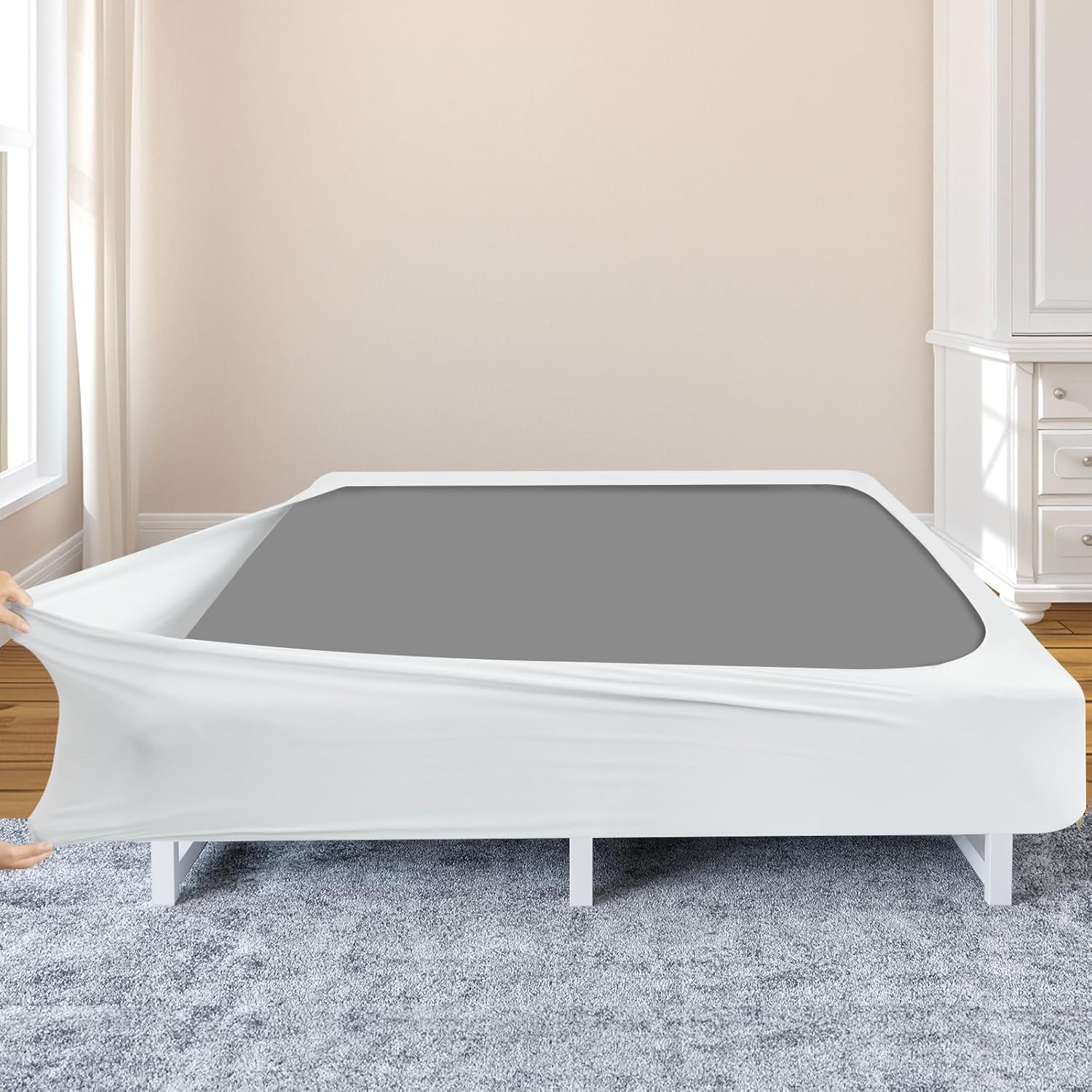 Amazon.com: Box Spring Cover Queen Size - Jersey Knit & Stretchy Wrap ...