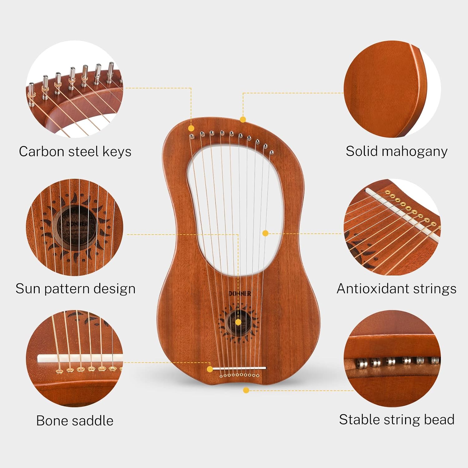 Donner Lyre Harp 7 cuerdas de metal estructura de caoba y silla de ...