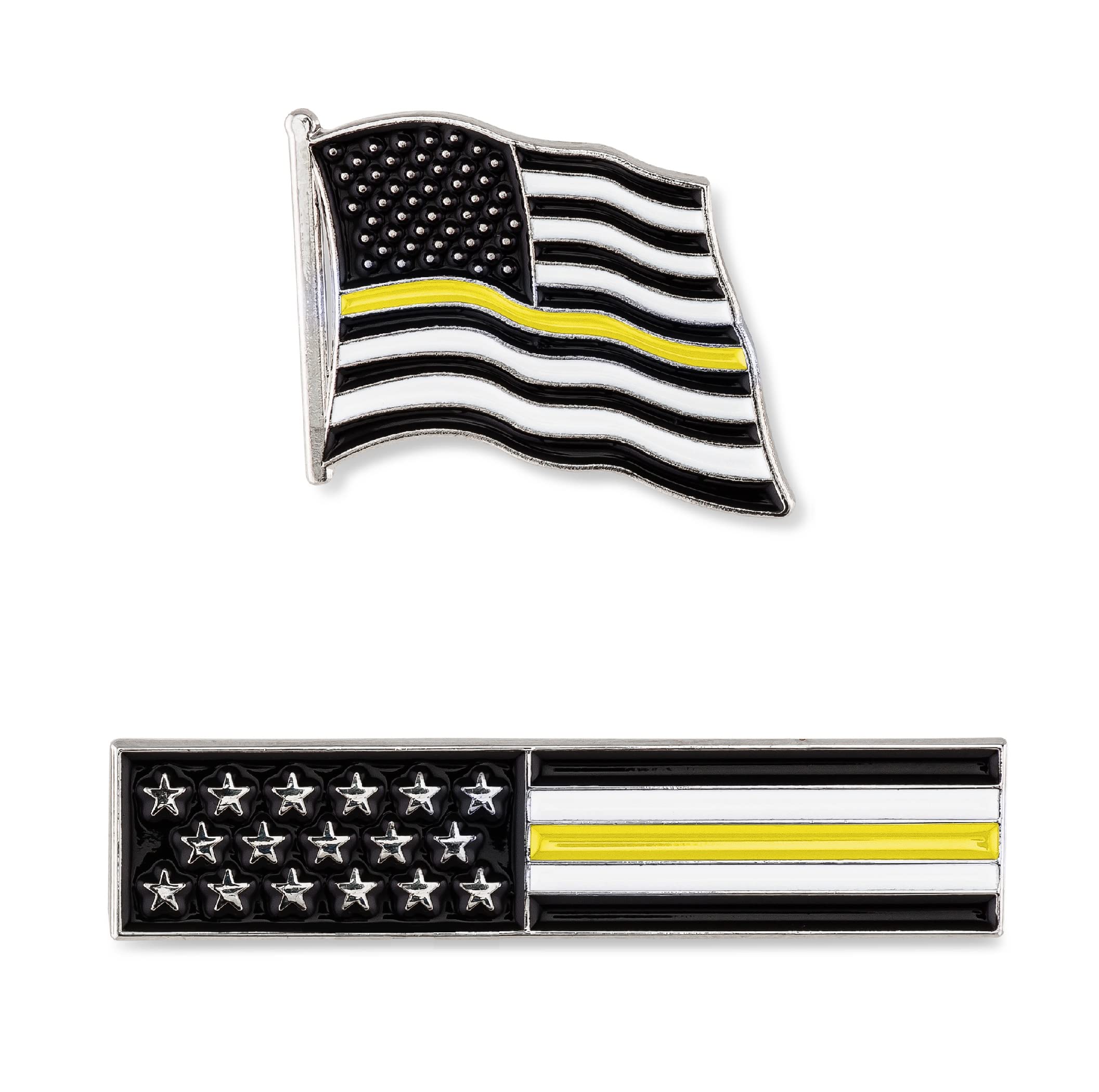 Amazon.com: Thin Gold-Yellow Line American Flag USA Lapel Pin Set ...