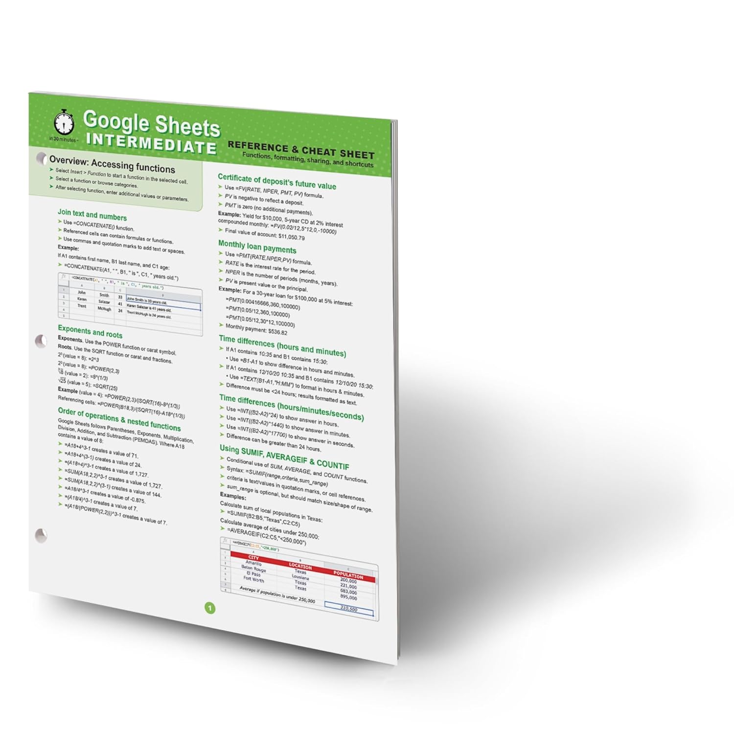 Google Sheets Intermediate Reference and Cheat Sheet: Functions, Formatting, Sharing, and Shortcuts