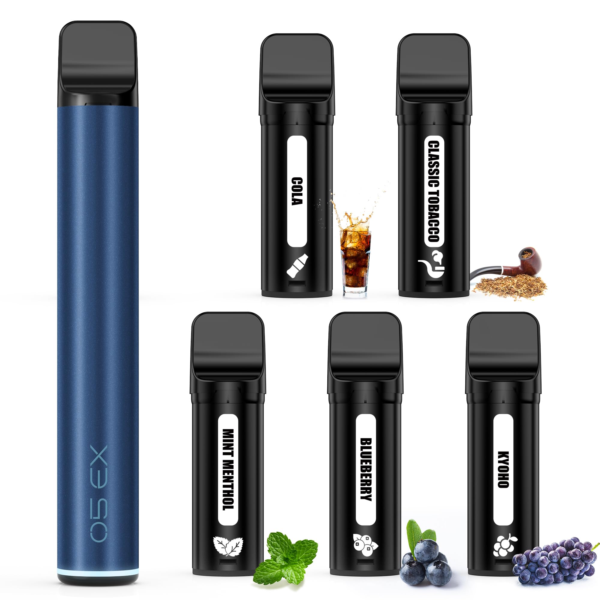 Amazon | KINOE 電子タバコ シーシャ 充電式 ベイプ ブルー本体 使い捨て vape pod 5種フレーバーポッド付き ...