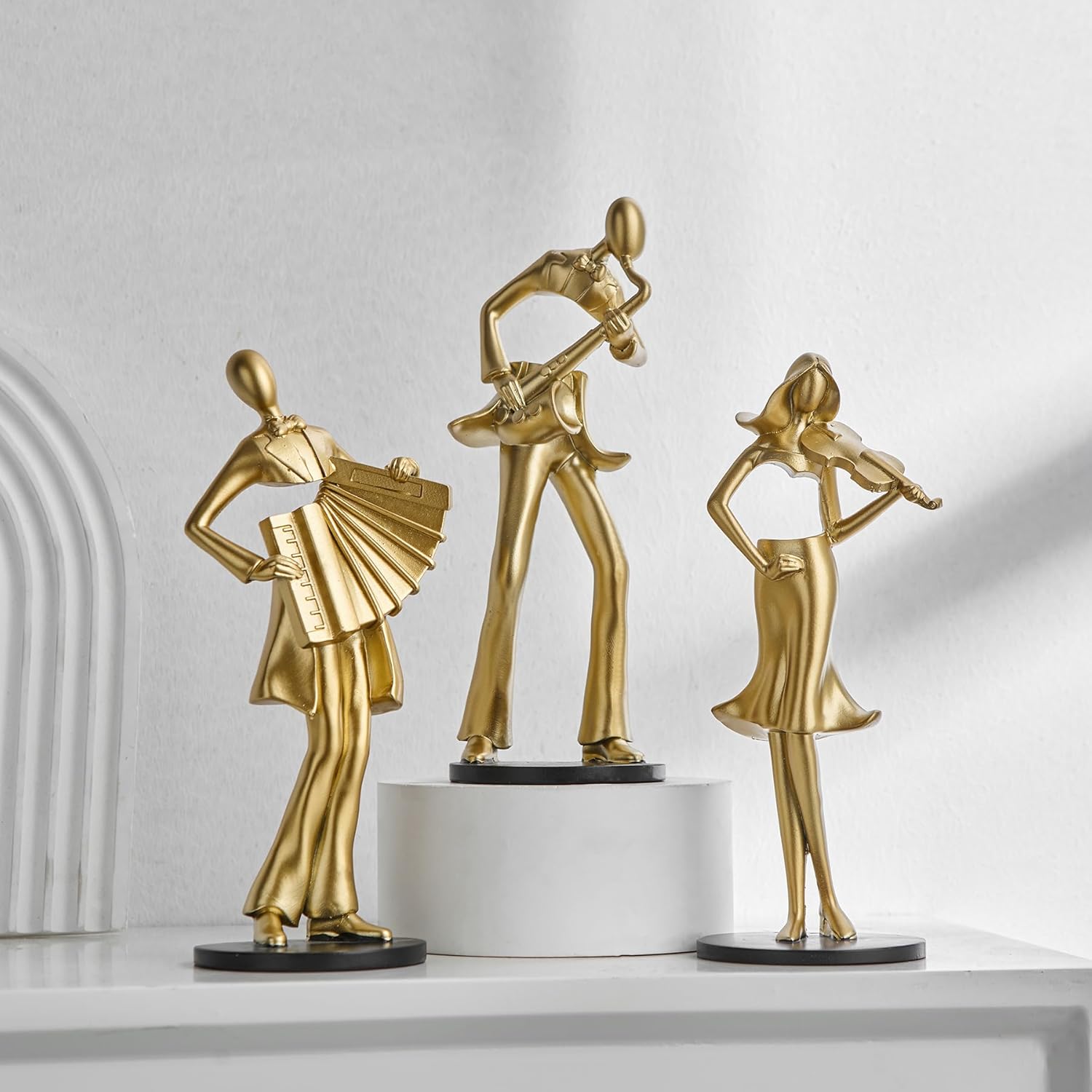 AWNR Estatua de músico de decoración dorada figuras de resina vintage ...