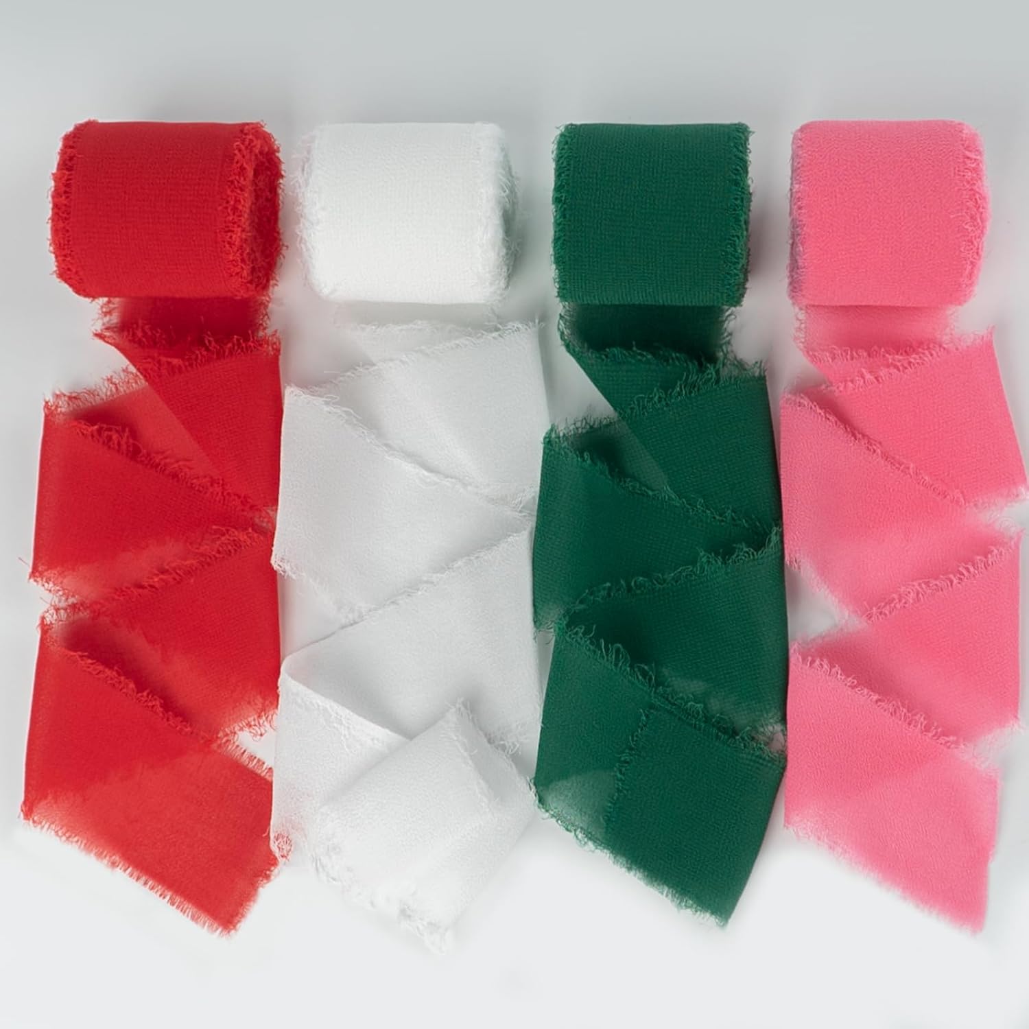 Amazon.com: Sifleur Christmas Ribbon, Red Green White Pink Chiffon ...