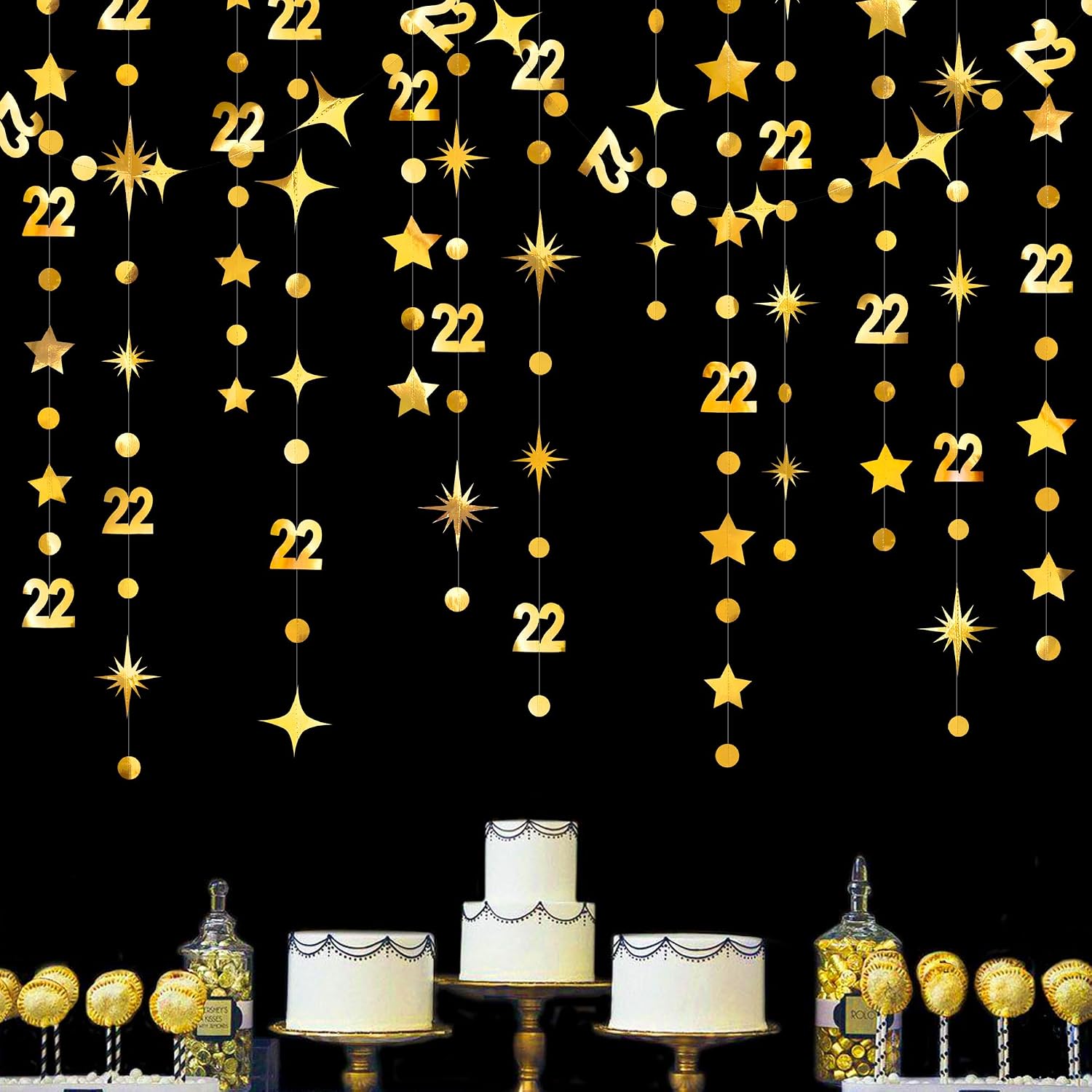 Amazon.com: Gold 22nd Birthday Decorations Number 22 Circle Dot Star ...