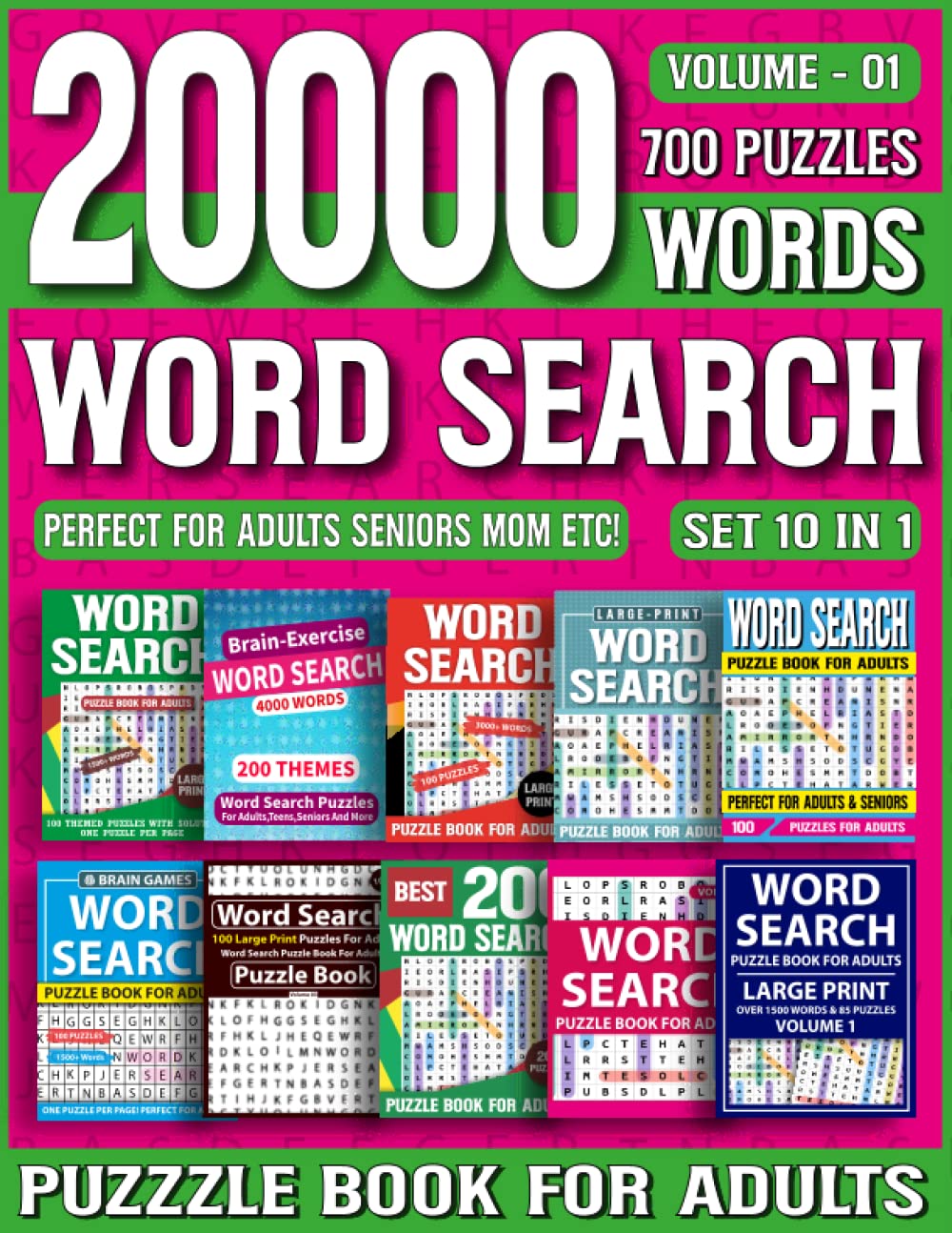20000 Word Search Puzzle Book For Adults: Set 10 in 1 for Adults - 700 ...
