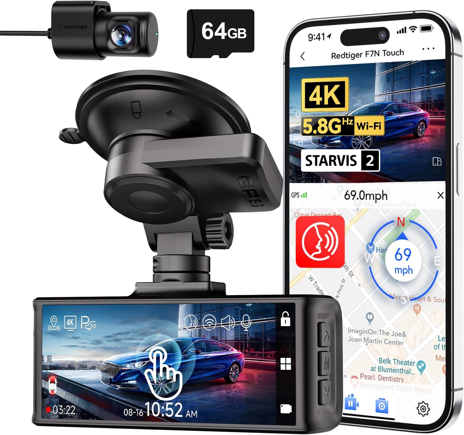 Amazon.com: REDTIGER 4K 3 Channel Dash Cam, 5GHz WiFi Built-in GPS with ...