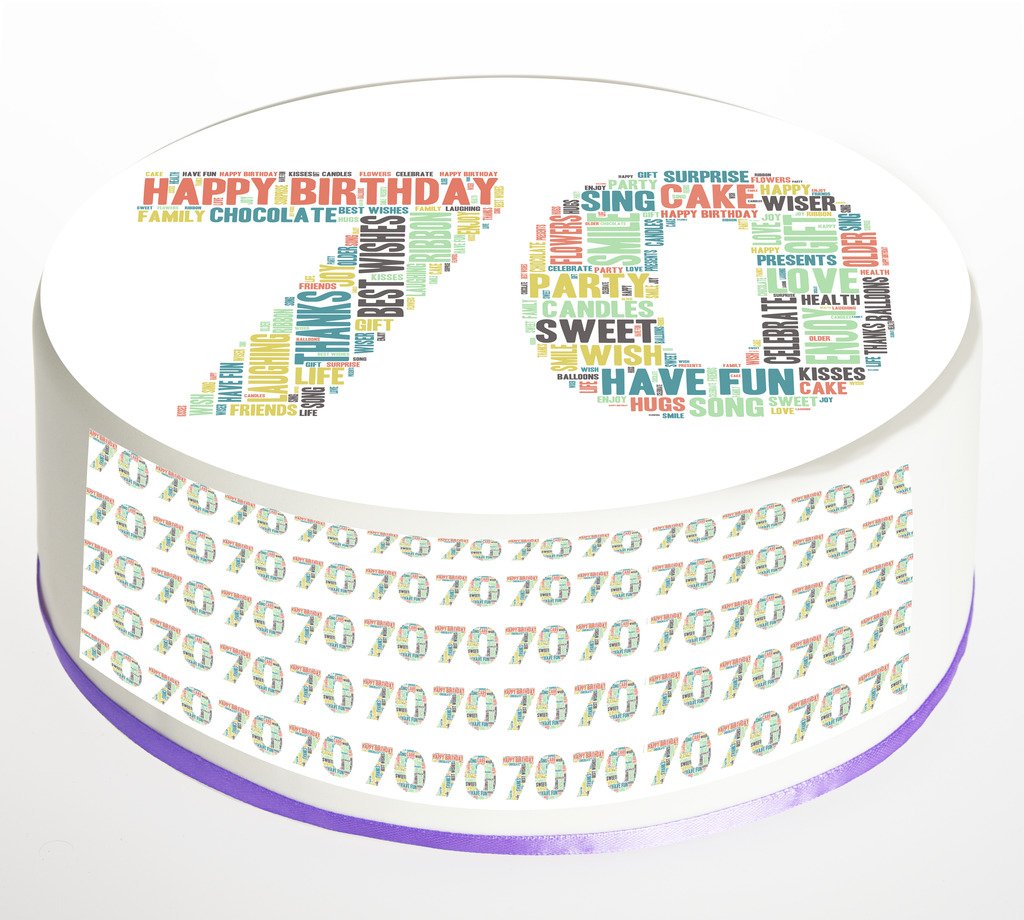 Happy 70th Birthday Cake Topper Round Cake Topper Edible Rice ...