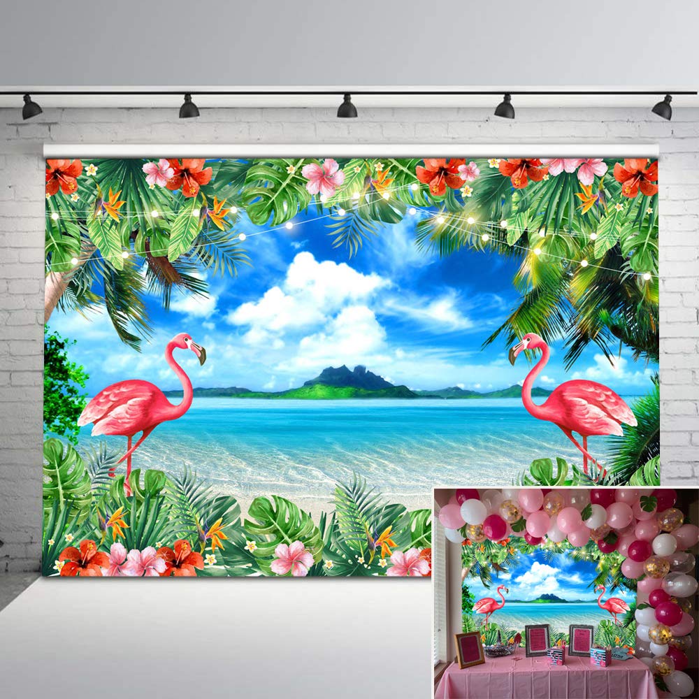 Buy Moca Flamingo Beach Backdrop Tropical Hawaii Palm Tree Seaside Blue ...