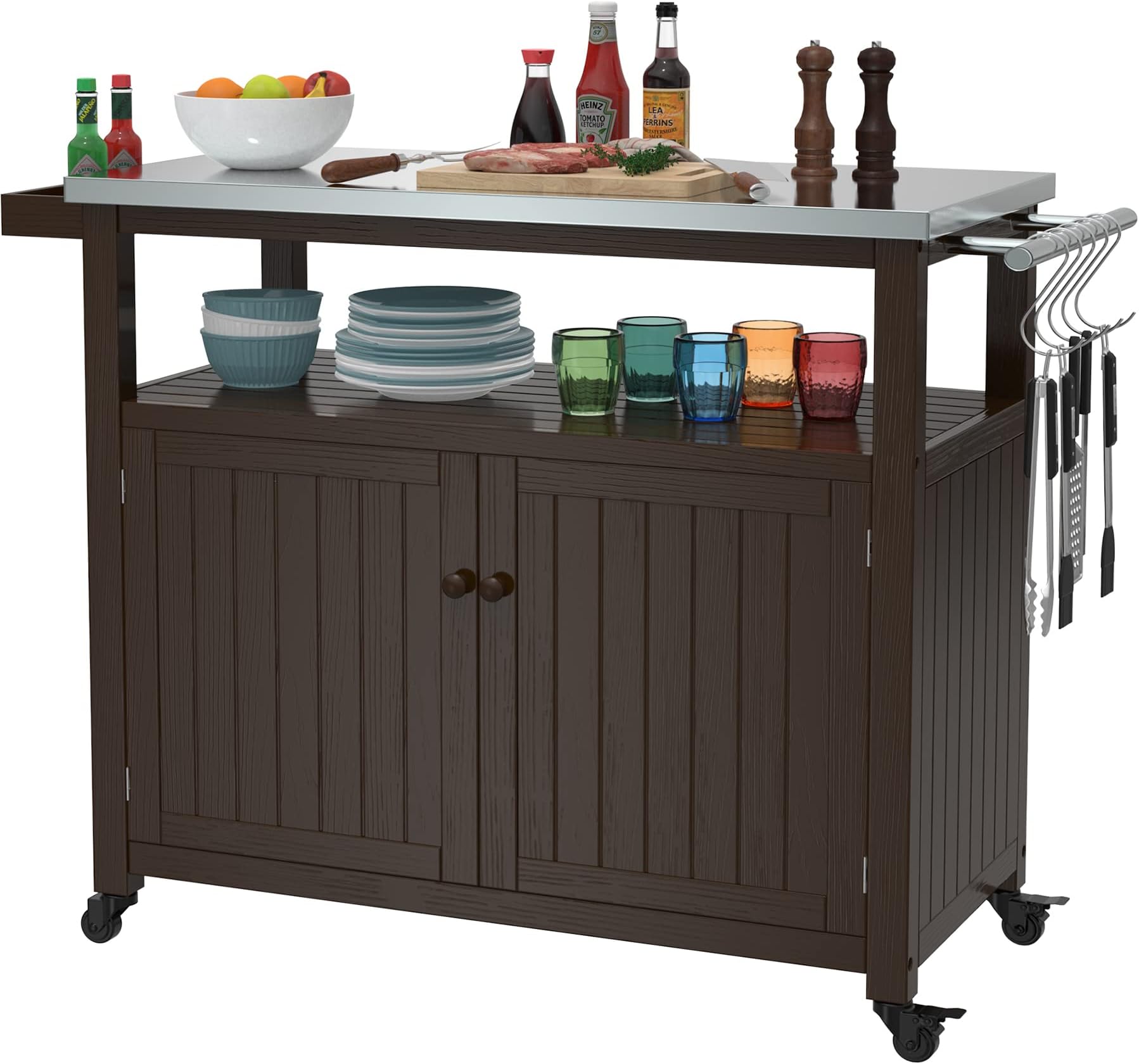 Amazon.com: GDLF Outdoor Storage Cabinet Solid Wood Prep Grill Table ...