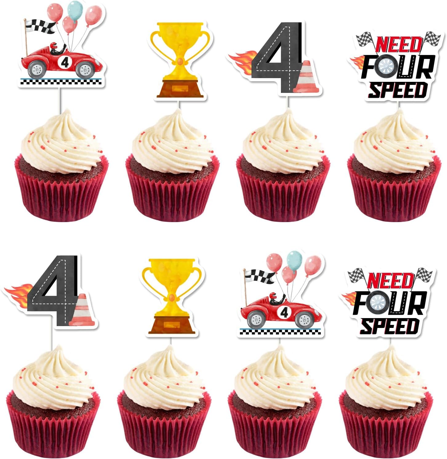 Amazon.com: kreat4joy Need Four Speed Birthday Decorations Boy, 24pcs ...