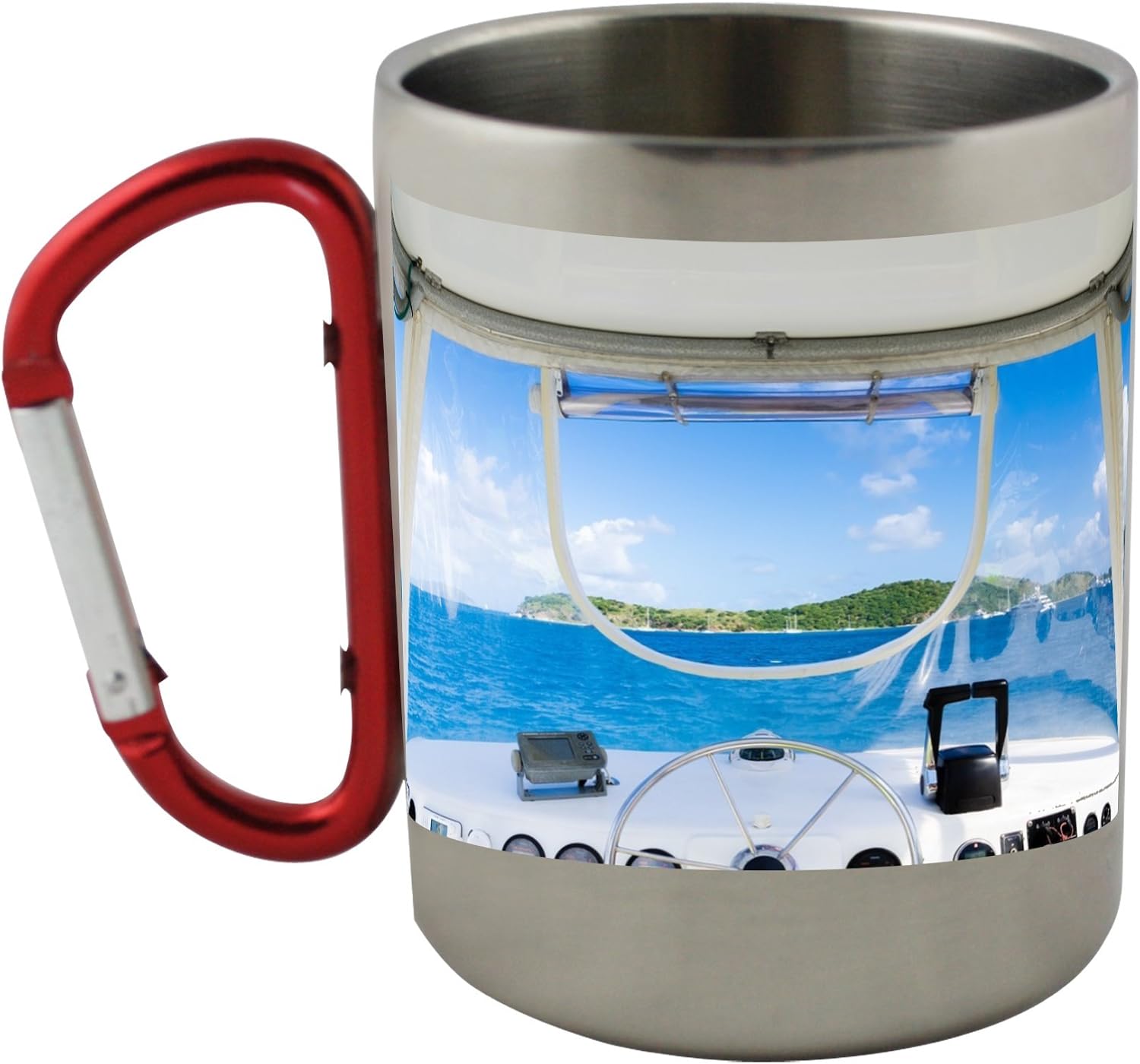 Amazon.com: Stainless steel mug with carabiner handle with Boat ...