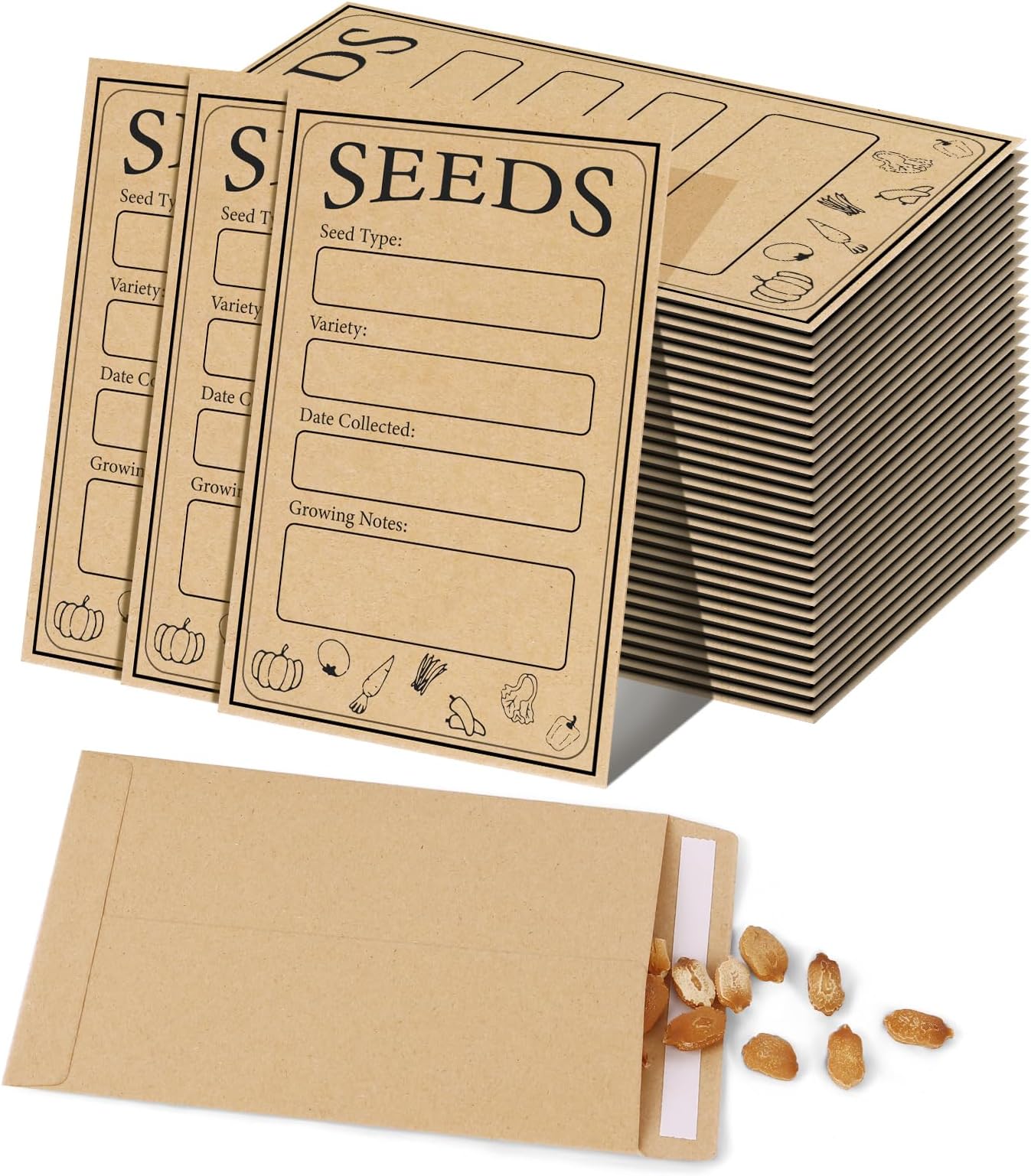 Amazon.com : 3.15" x 5.71" 100pcs Seed Envelopes, Self Sealing Seed ...