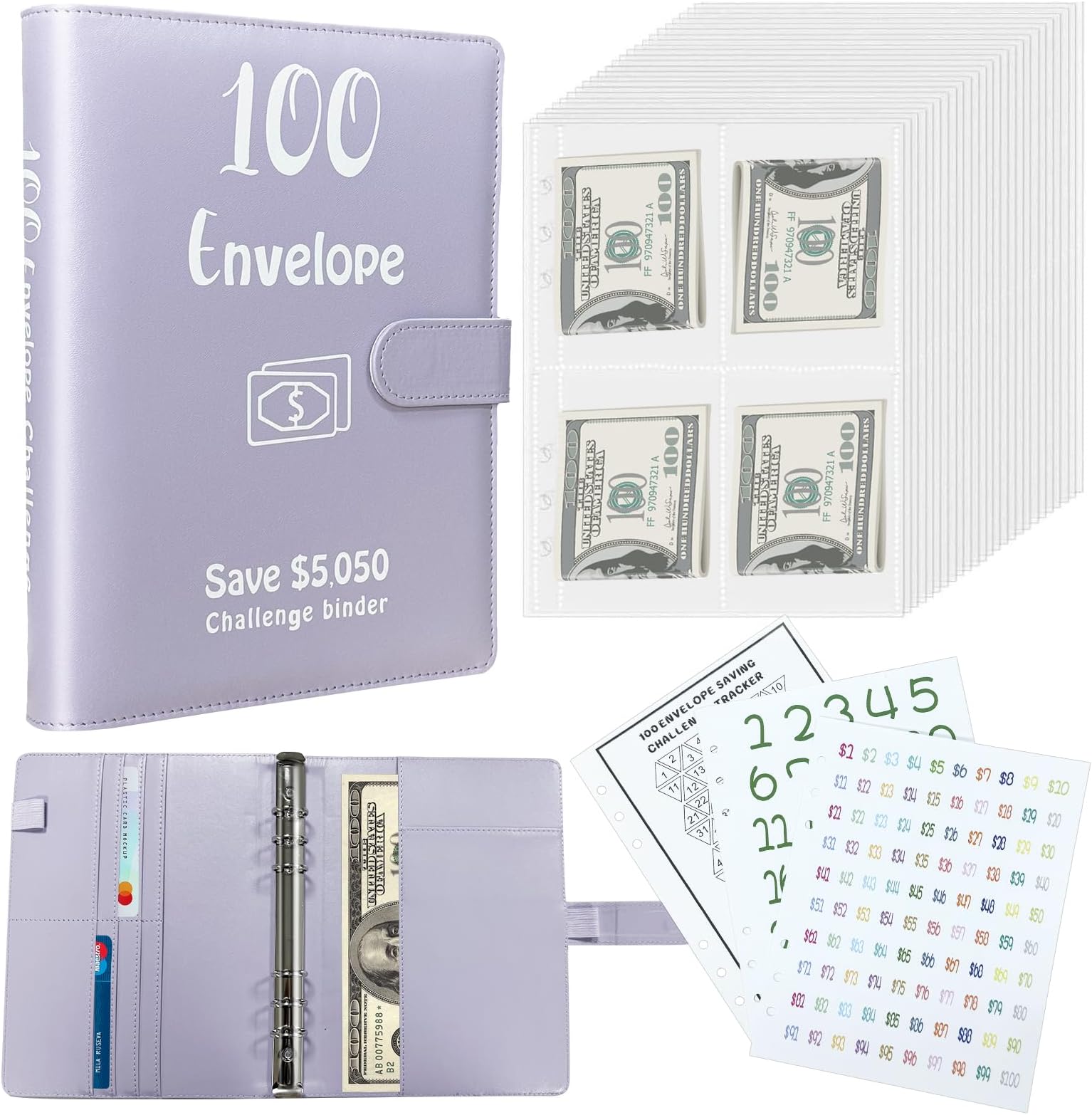 Amazon.com: 100 Envelopes Money Saving Challenge Binder with Laminated ...