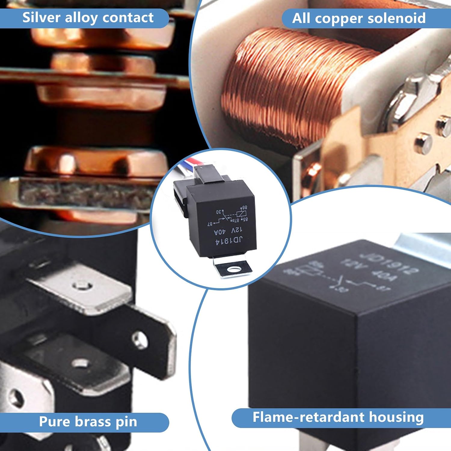 awlbed Pack-2 Relé automotriz, 12 V, 4 pines (JD1912) 40 A, núcleo de ...