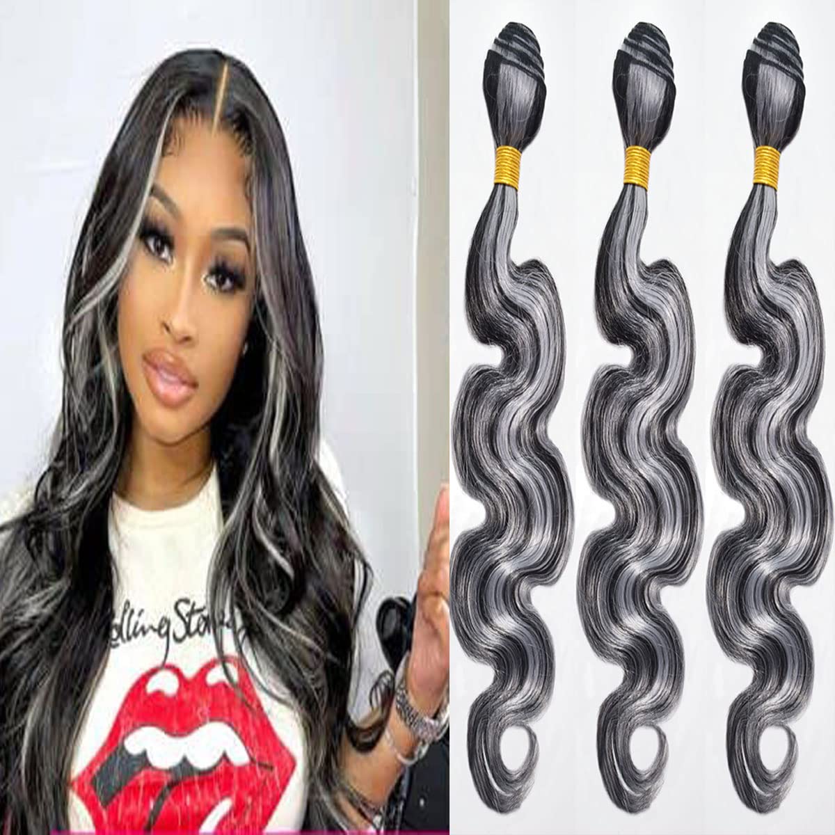 Amazon.com : P1B/Grey Hair Bundles Body Wave Highlight Hair Bundle ...
